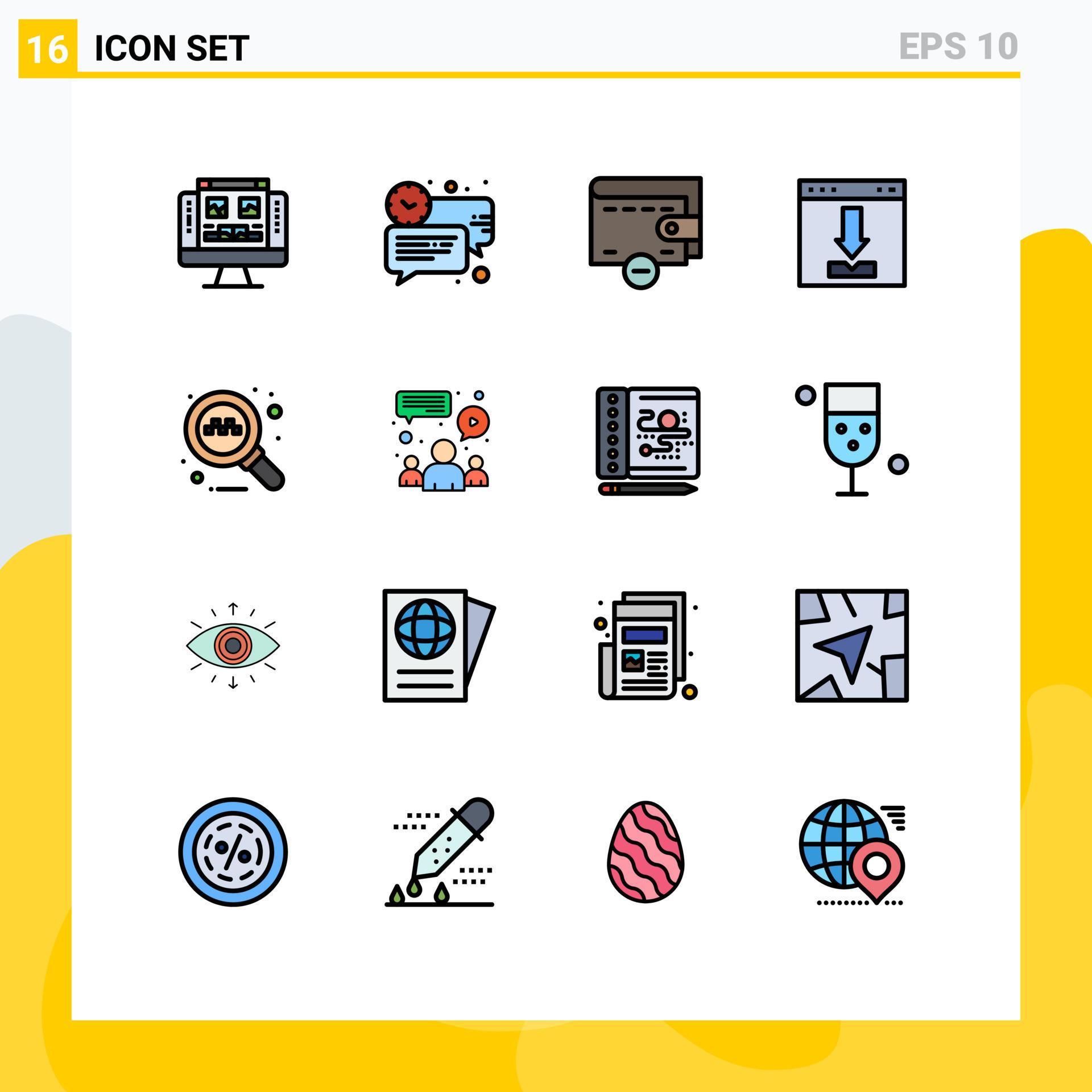 Stock Vector Icon Pack of 16 Line Signs and Symbols for online ...