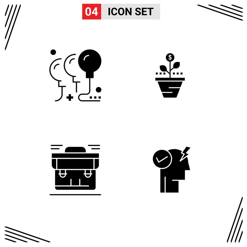 User Interface Pack Of 4 Basic Solid Glyphs Of Balloons Growing Party Care Raise Editable Vector