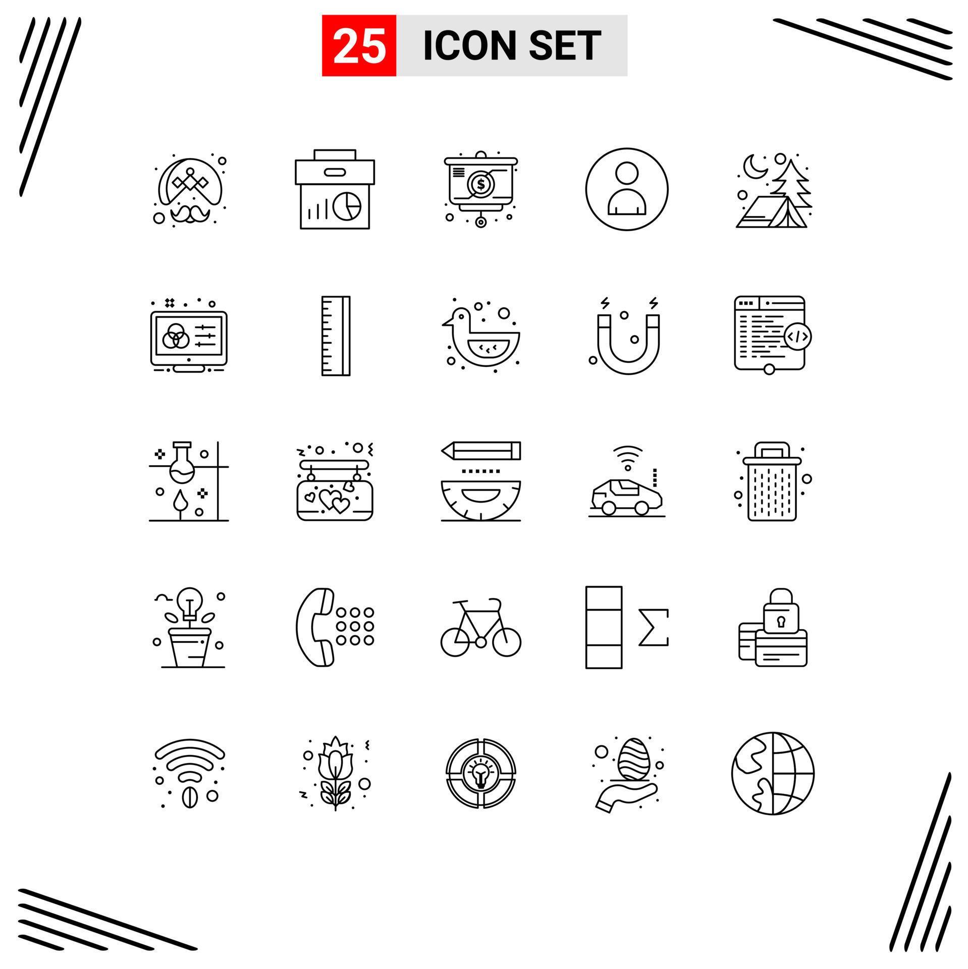 User Interface Pack Of 25 Basic Lines Of User Marketing Graph Human Chart Editable Vector Design