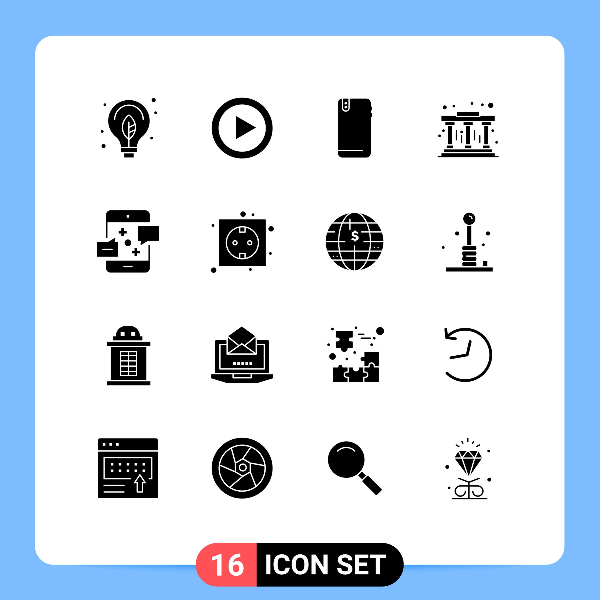 Set Of 16 Modern Ui Icons Symbols Signs For Communication Pillars Player Museum Android Editable