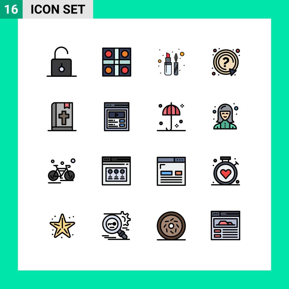 Mobile Interface Flat Color Filled Line Set Of 16 Pictograms Of Support Mark Ludo Game Ask Liner