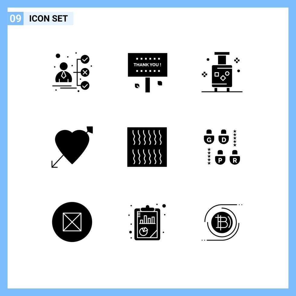 Conjunto De 9 9 Vector Sólido Glifos En Cuadrícula Para Enamorado