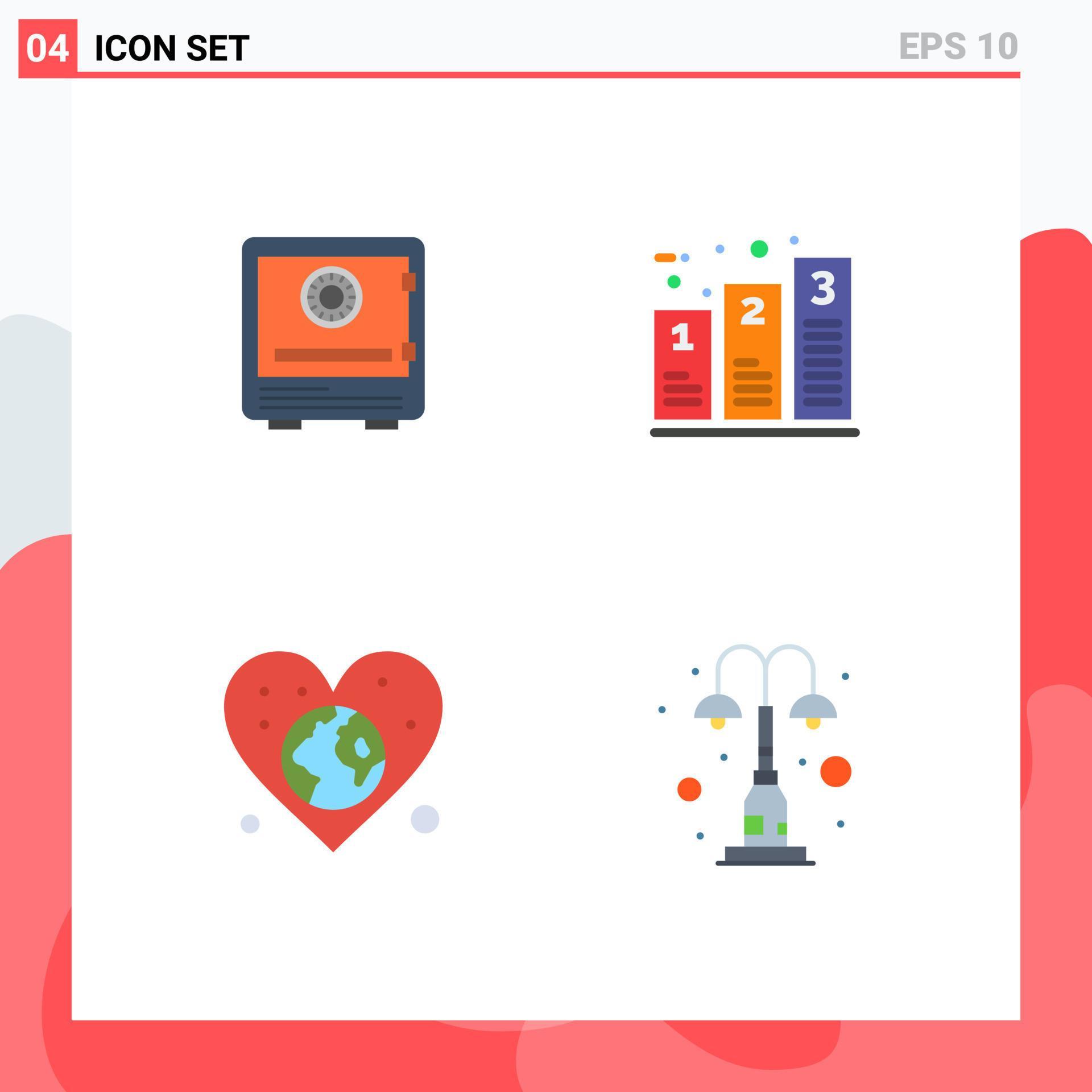 Modern Set of 4 Flat Icons and symbols such as safe graph lock security ...