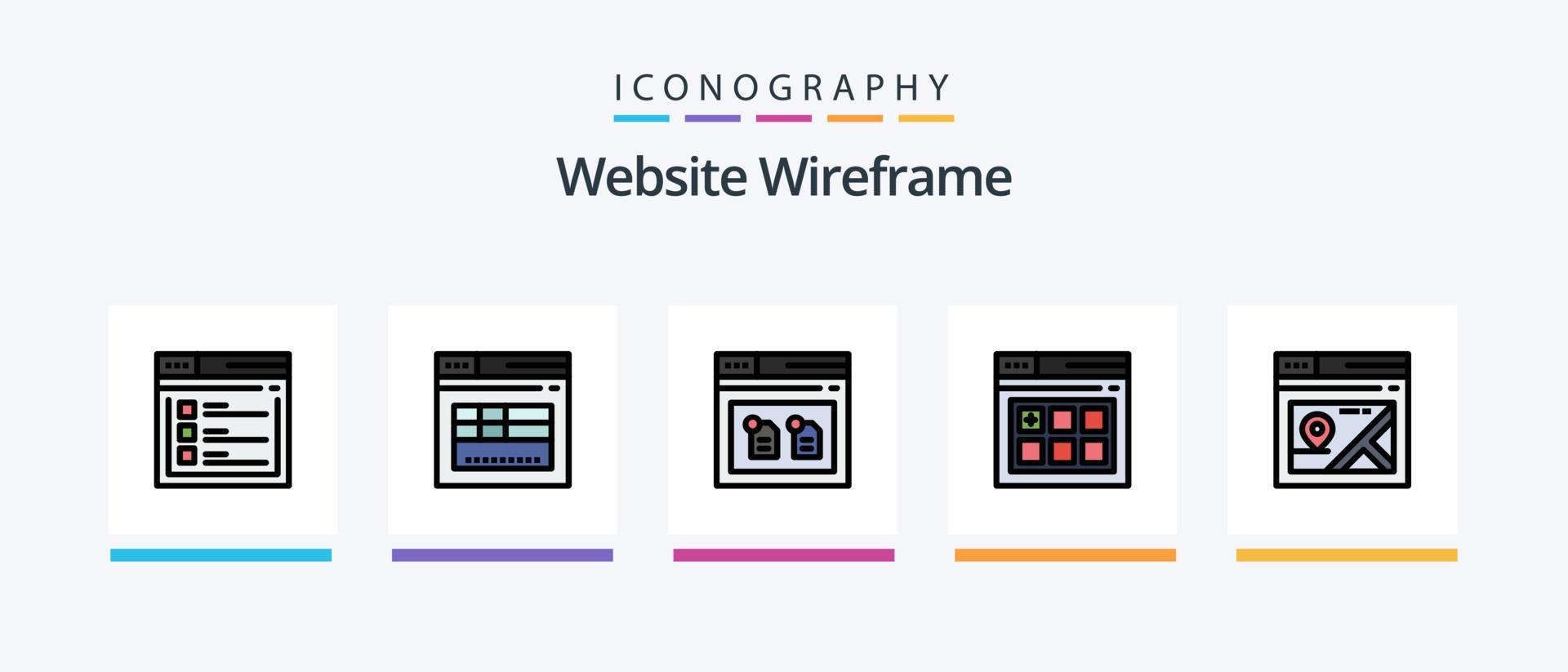 Website Wireframe Line Filled 5 Icon Pack Including web page. web ...