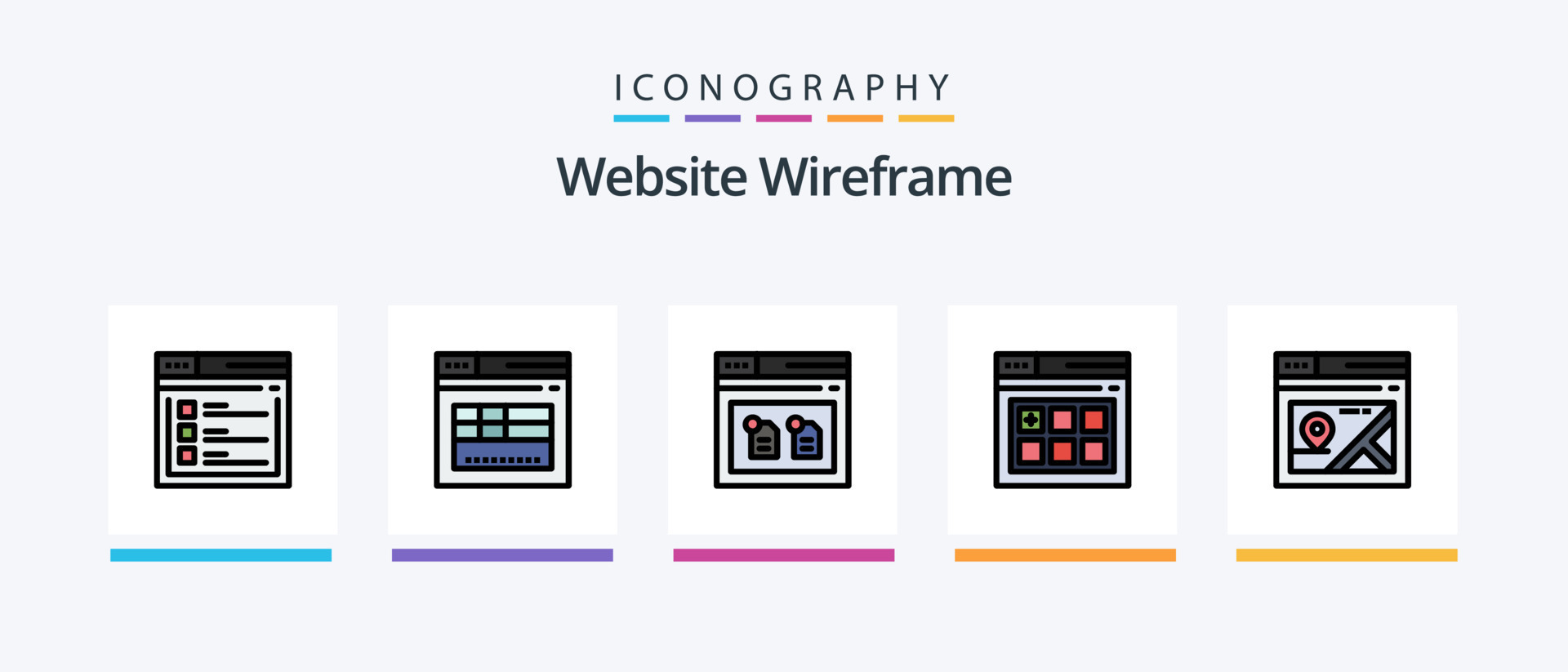 Website Wireframe Line Filled 5 Icon Pack Including web page. web. quicklinks. share. web ...