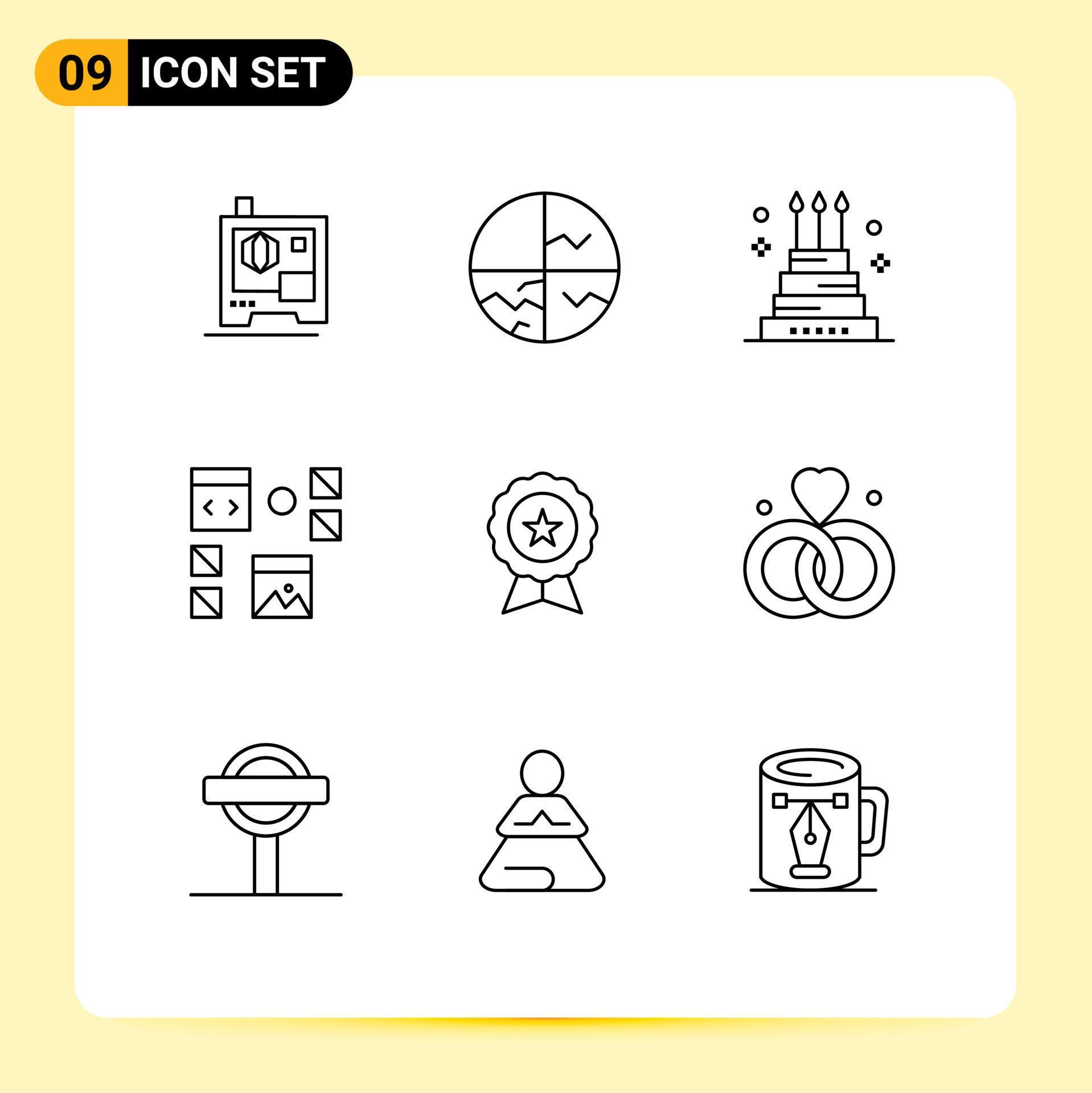 Pack Of 9 Creative Outlines Of Programming Development Cake Develop Holiday Editable Vector