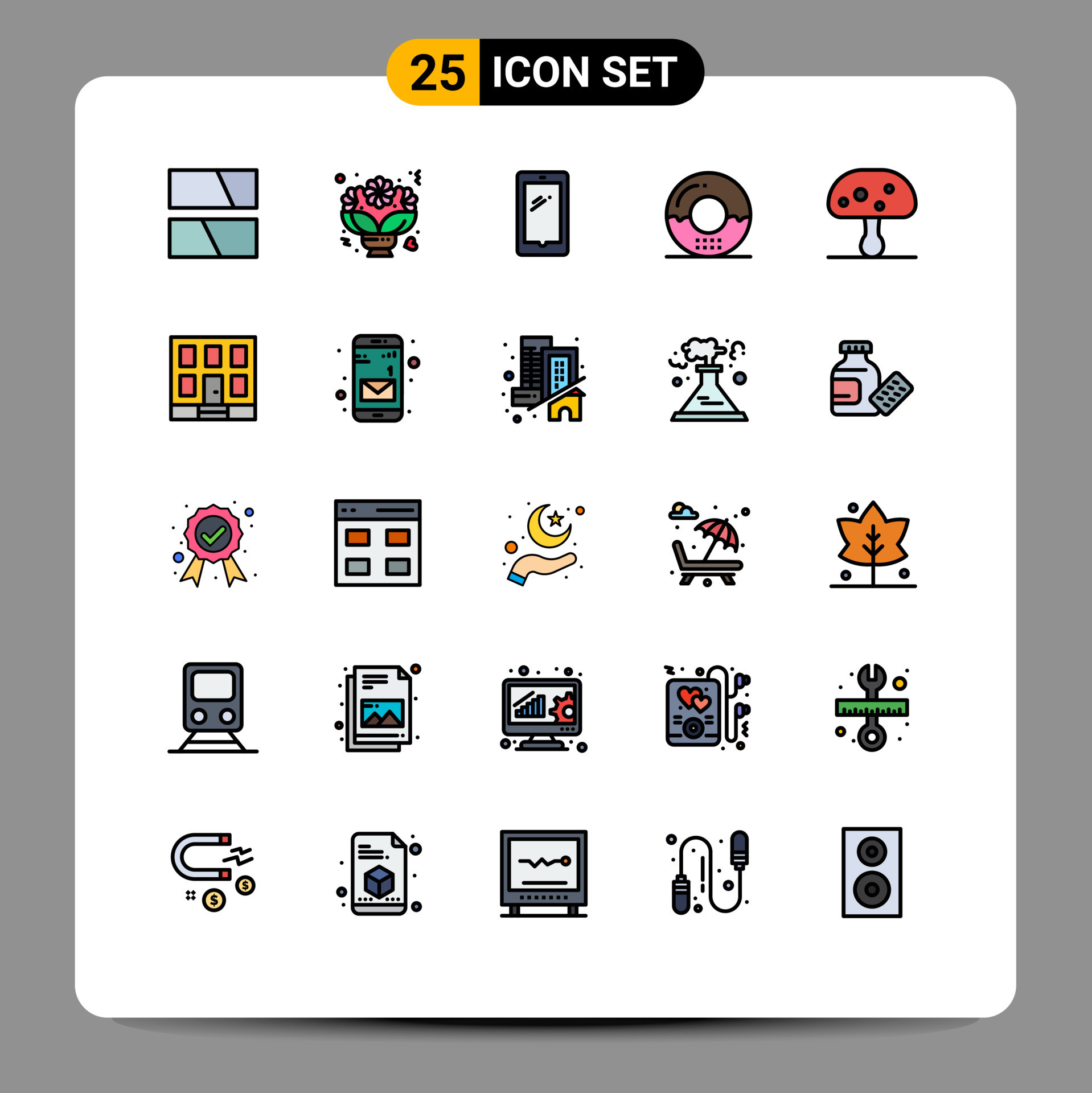 25 Thematic Vector Filled Line Flat Colors And Editable Symbols Of Food