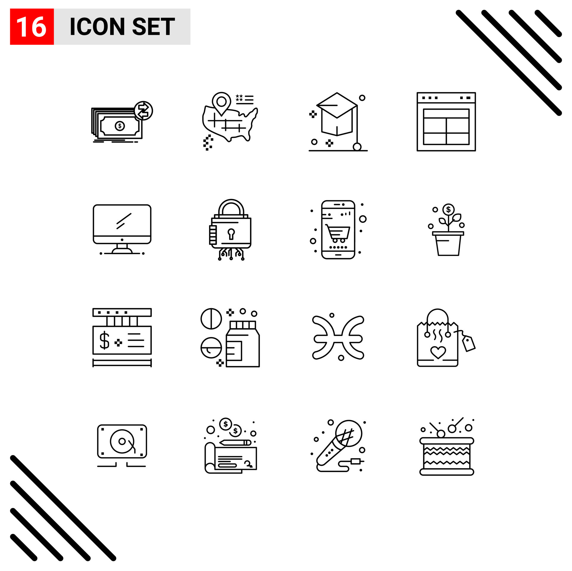 Set Of 16 Vector Outlines On Grid For Website Layout College Interface University Editable