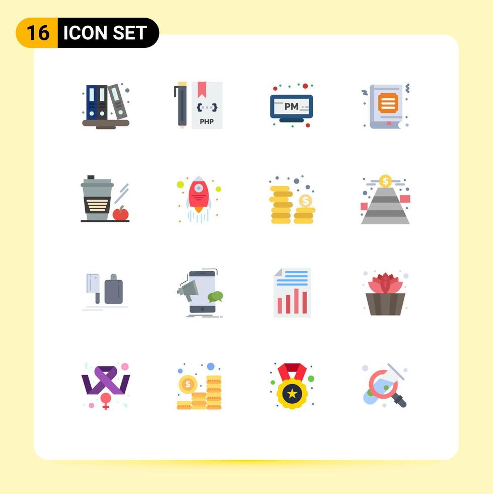 Pictogram Set of 16 Simple Flat Colors of like study php bookmark time ...