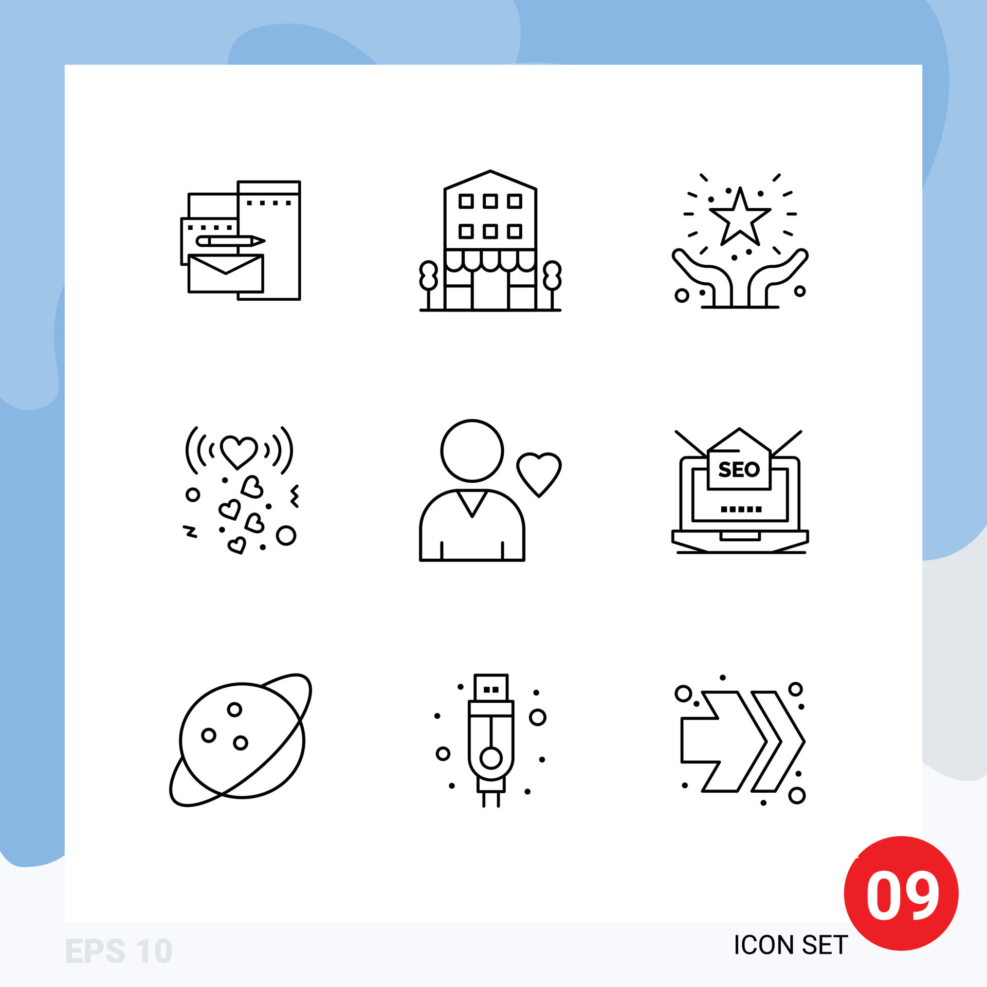 User Interface Pack Of 9 Basic Outlines Of Signal Love Shops Heart Hands Support Editable Vector