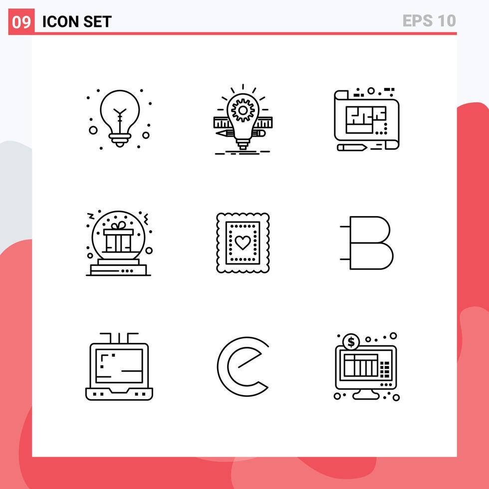 Modern Set of 9 Outlines and symbols such as globe christmas architecture bowl plan Editable ...