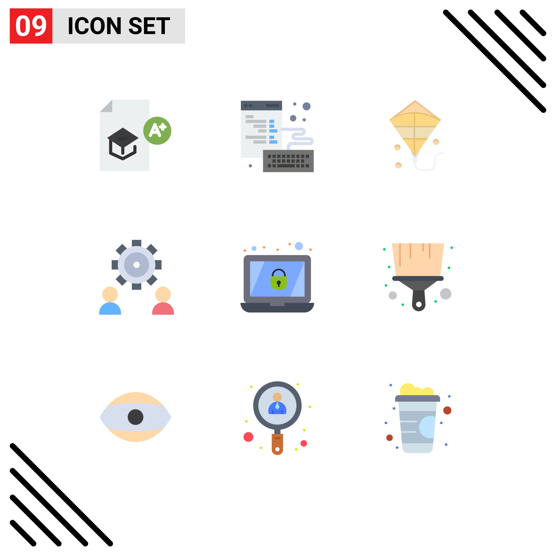 Modern Set Of 9 Flat Colors And Symbols Such As Encryption Setting Page Preference Configure