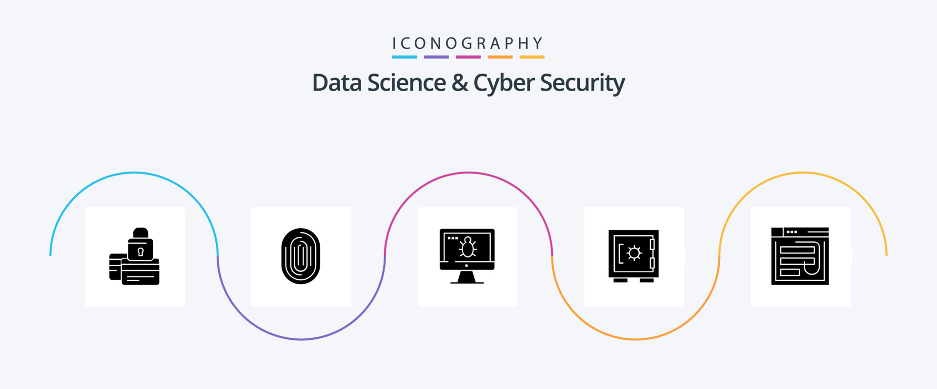 Data Science And Cyber Security Glyph 5 Icon Pack Including Locker Security Recognition