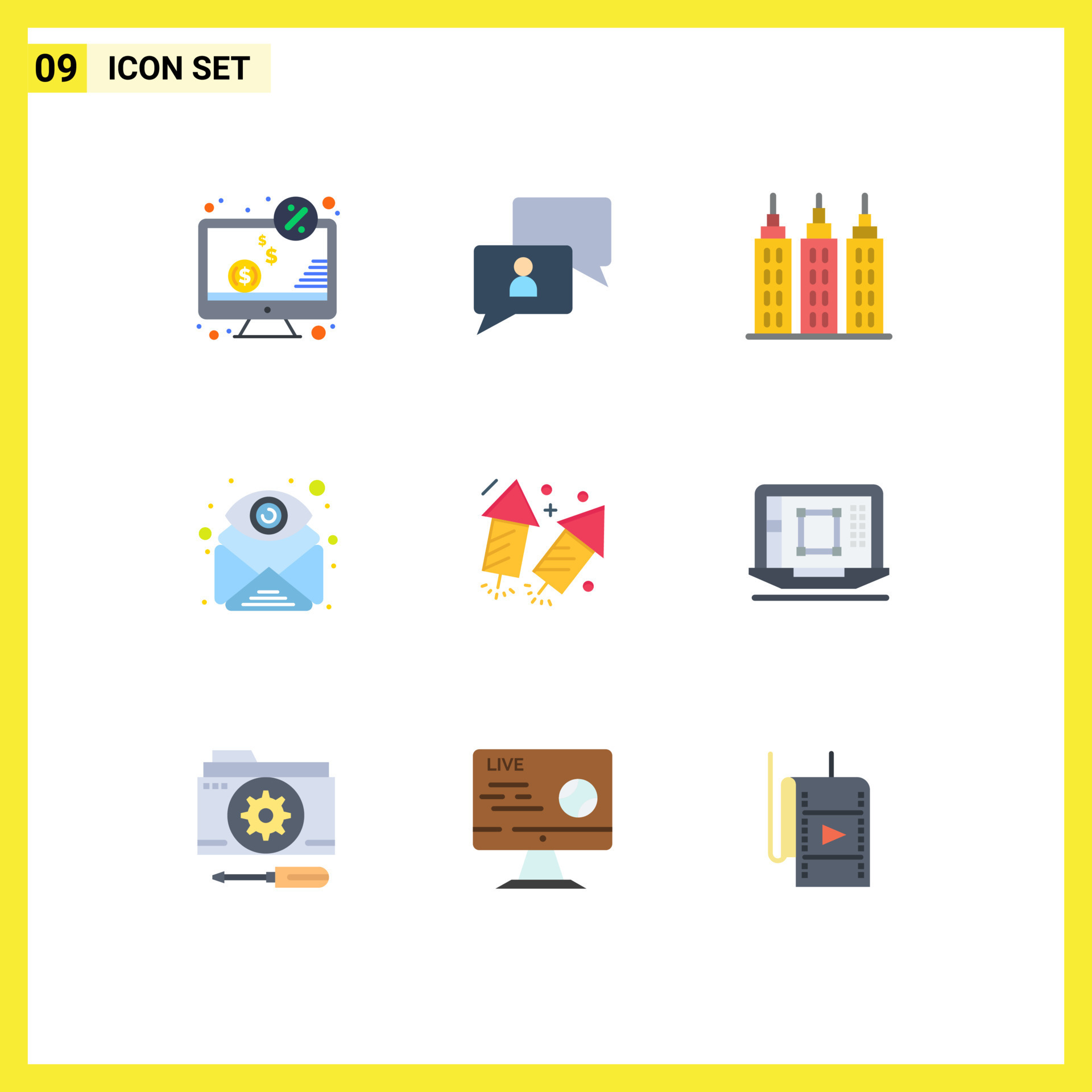 Conjunto De 9 9 Vector Plano Colores En Cuadrícula Para Fuegos