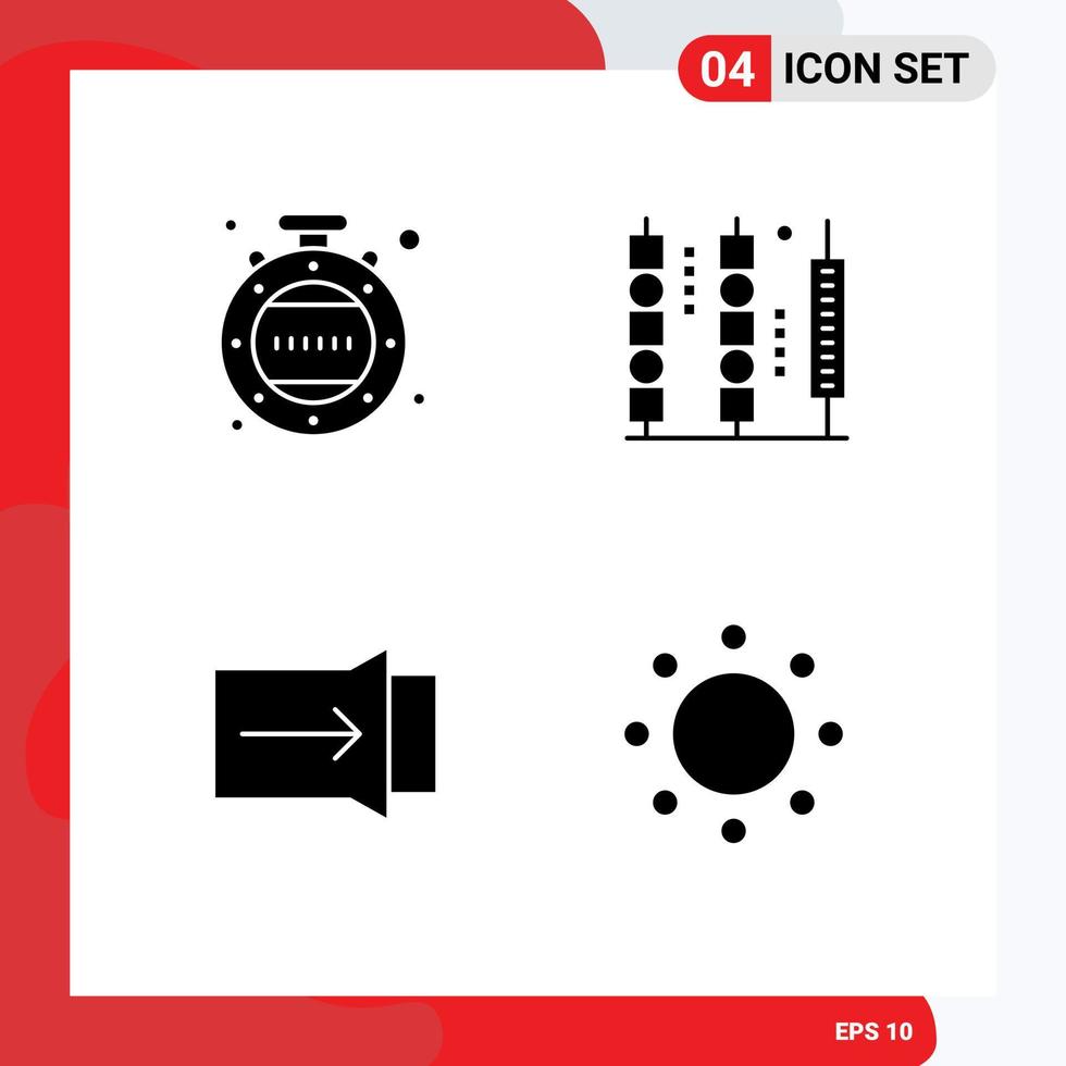 Set of 4 Vector Solid Glyphs on Grid for clock slide drinks meat commitment Editable Vector ...