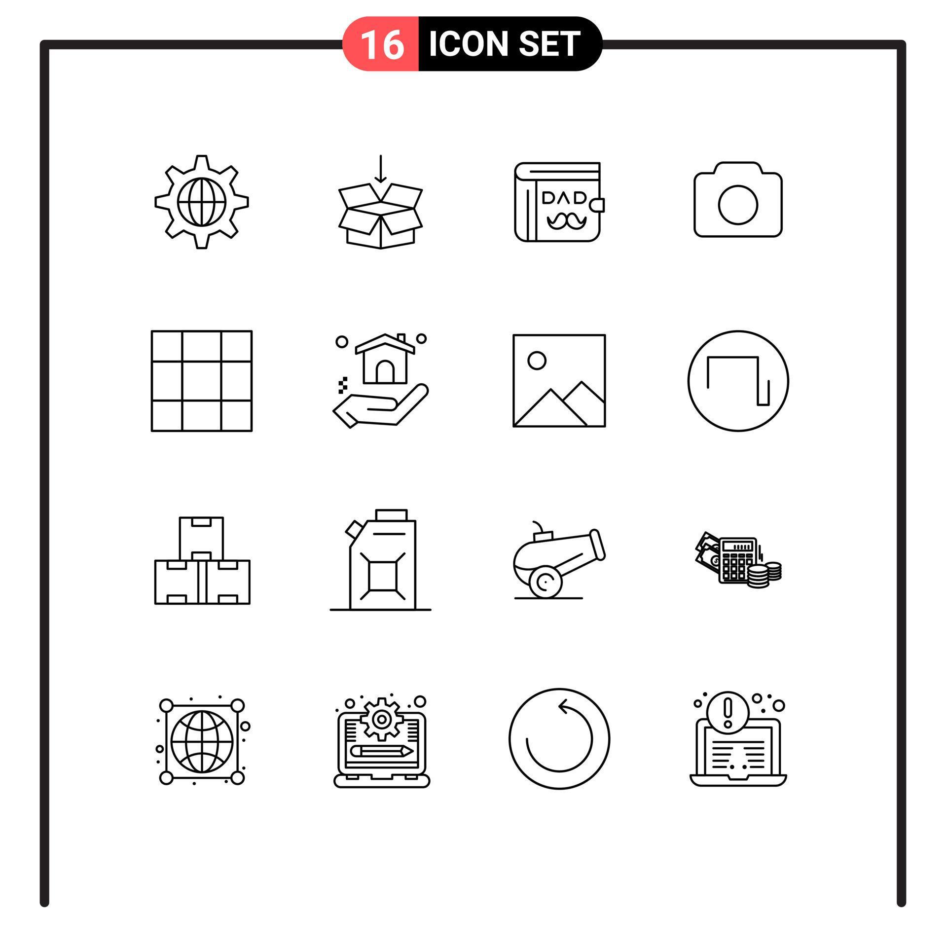 Set of 16 Vector Outlines on Grid for layout ui wallet basic camera Editable Vector Design ...