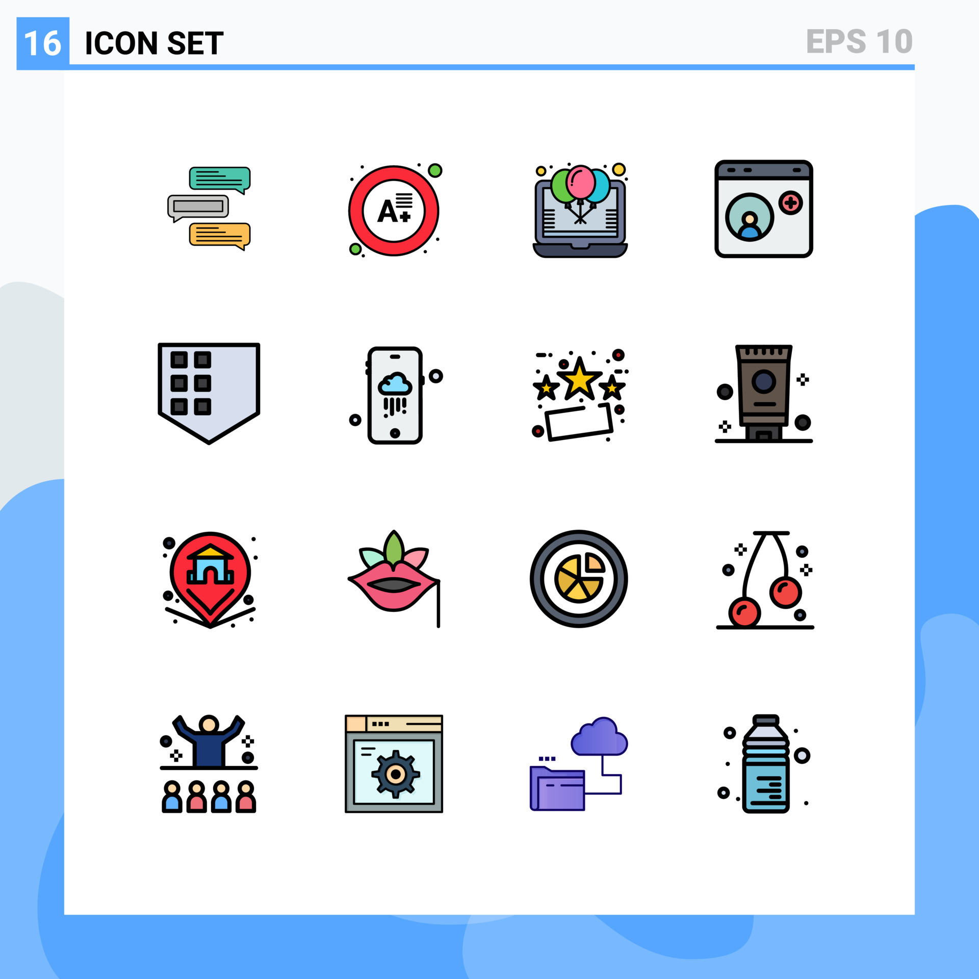 16 Universal Flat Color Filled Lines Set For Web And Mobile Applications Social Media Help