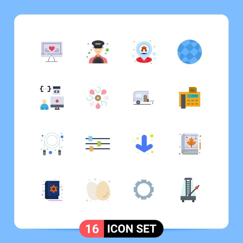 16 User Interface Flat Color Pack Of Modern Signs And Symbols Of App Earth Home Contact Us