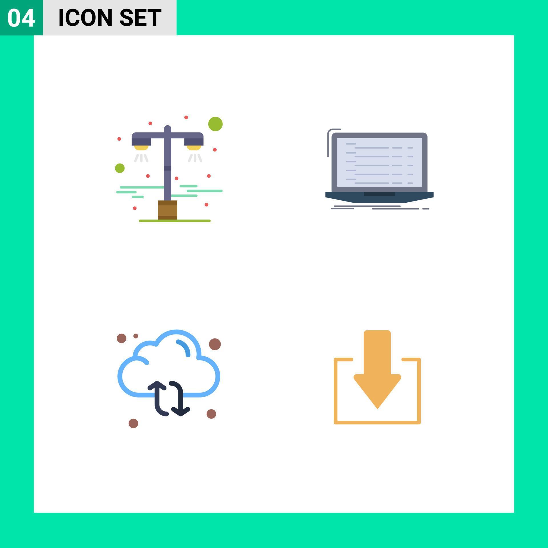 Modern Set of 4 Flat Icons and symbols such as lamp cloud road light ...