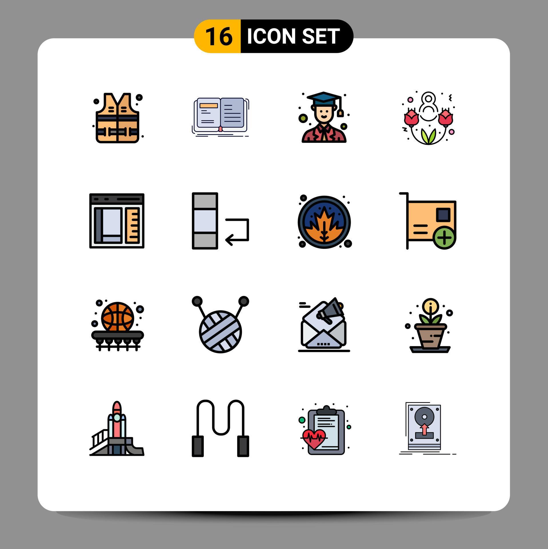 Modern Set of 16 Flat Color Filled Lines and symbols such as ...