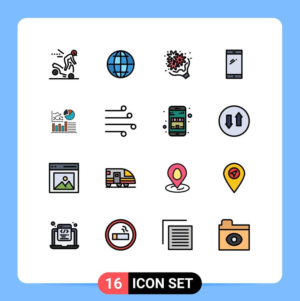 16 User Interface Flat Color Filled Line Pack Of Modern Signs And Symbols Of Graph Huawei Flower