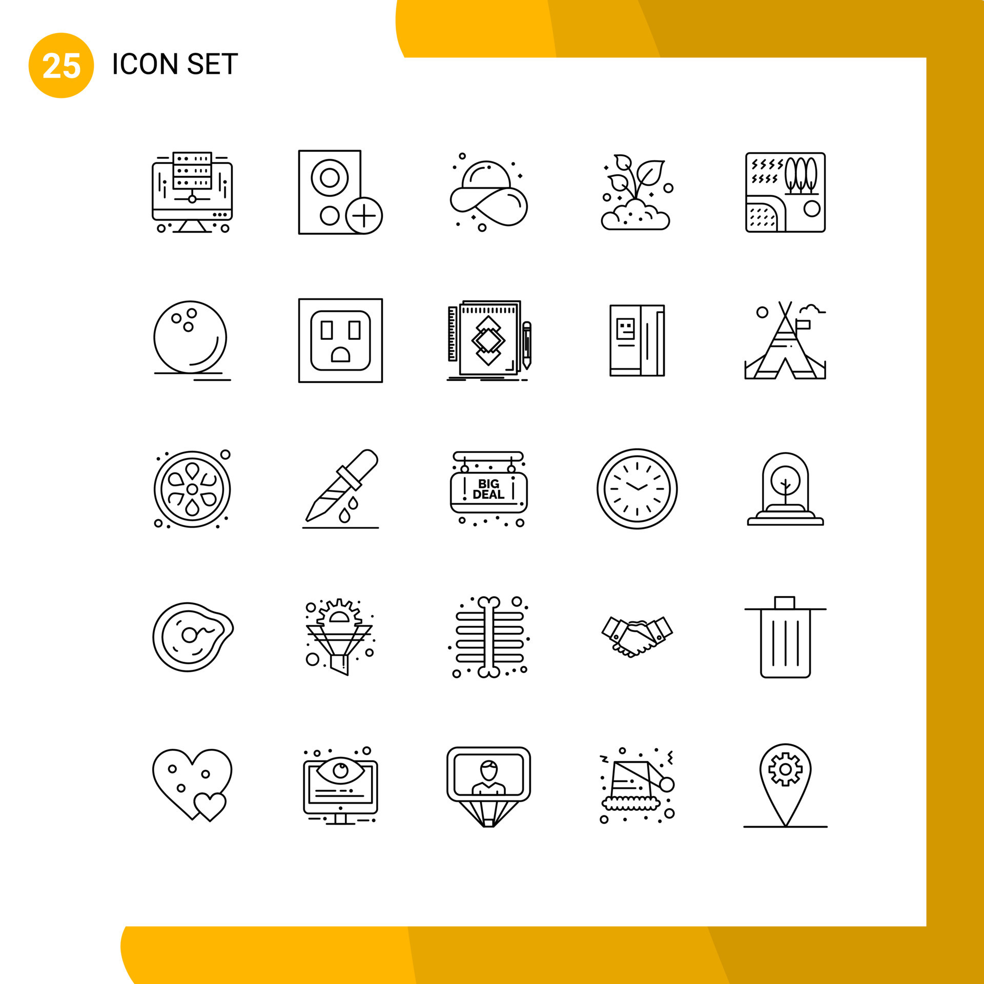 Set Of 25 Vector Lines On Grid For Small Farming Add Farm Straw Hat Editable Vector Design