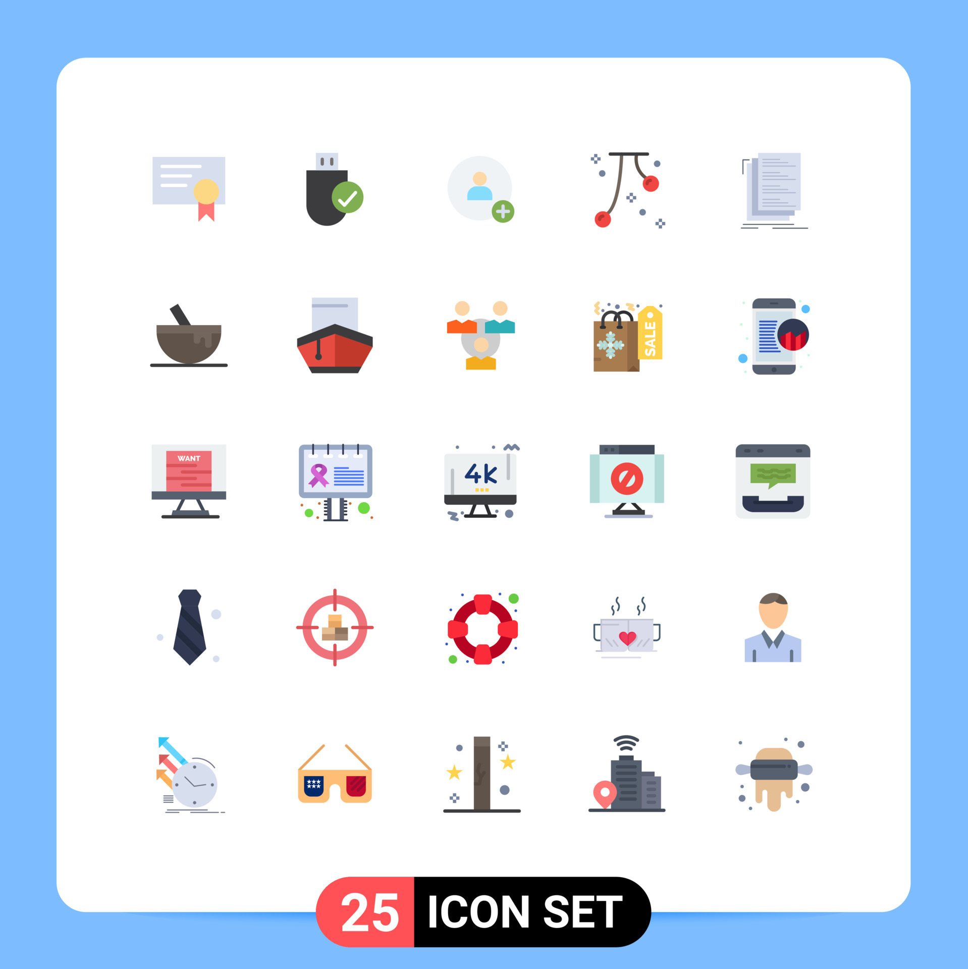 Universal Icon Symbols Group of 25 Modern Flat Colors of coding ...