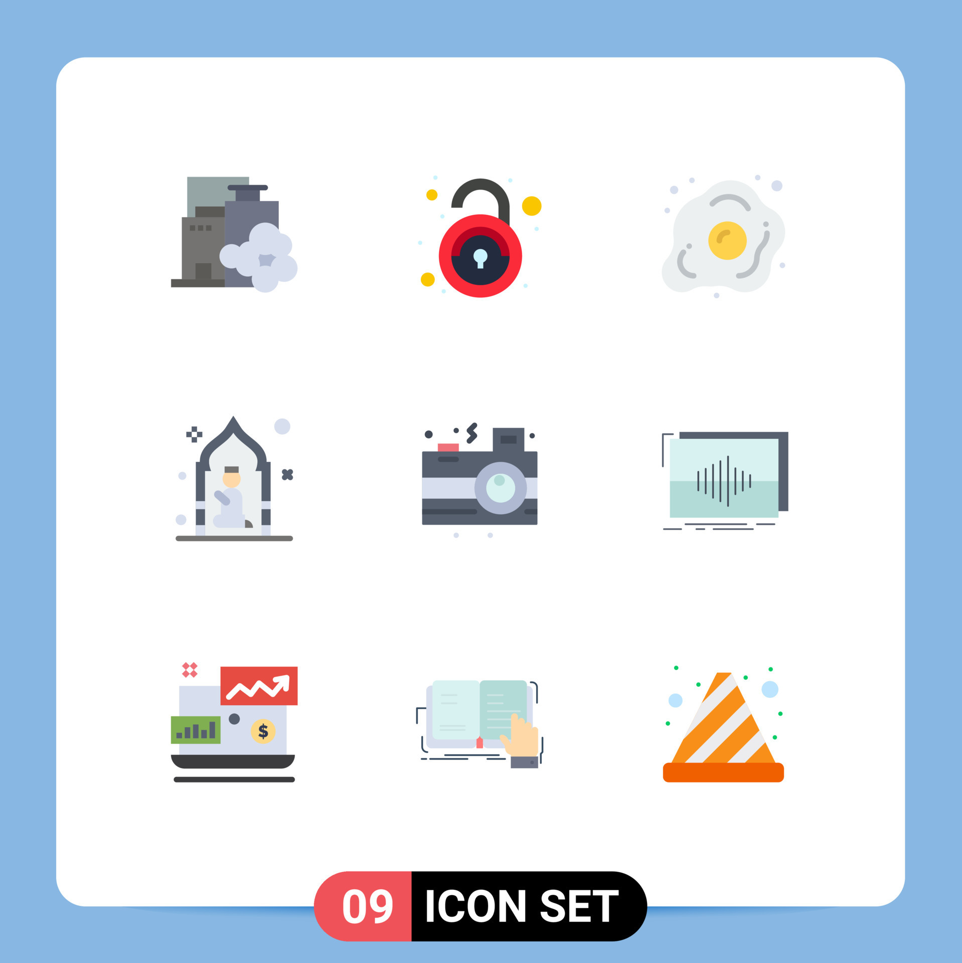 Conjunto De 9 9 Vector Plano Colores En Cuadrícula Para Eid Orar Dieta