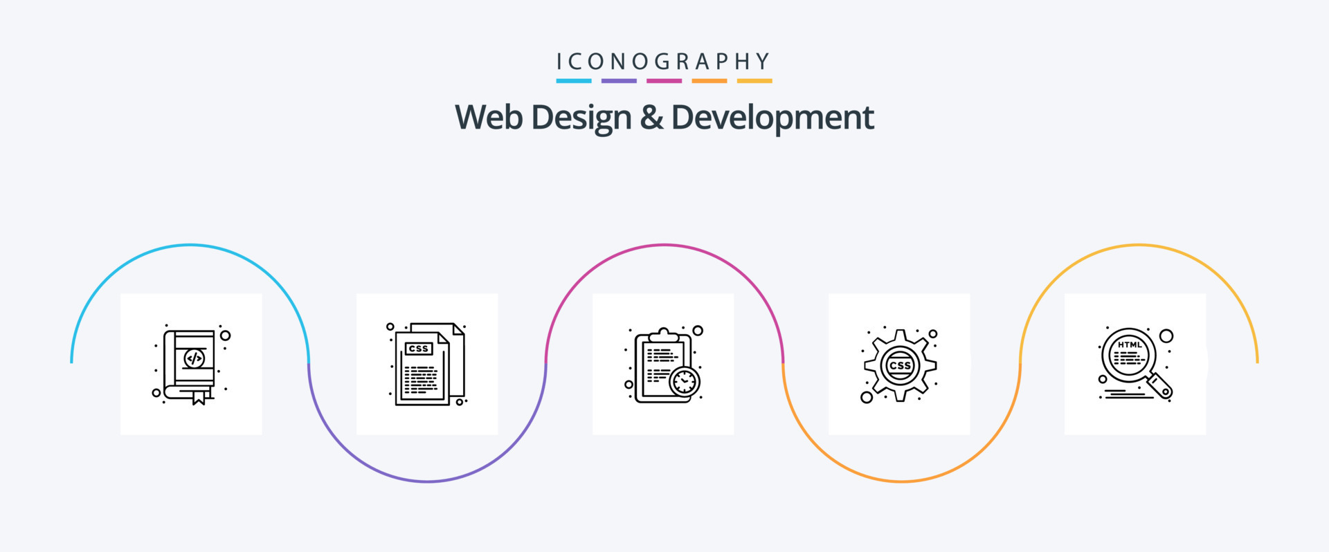 Web Design And Development Line 5 Icon Pack Including Html Css Style