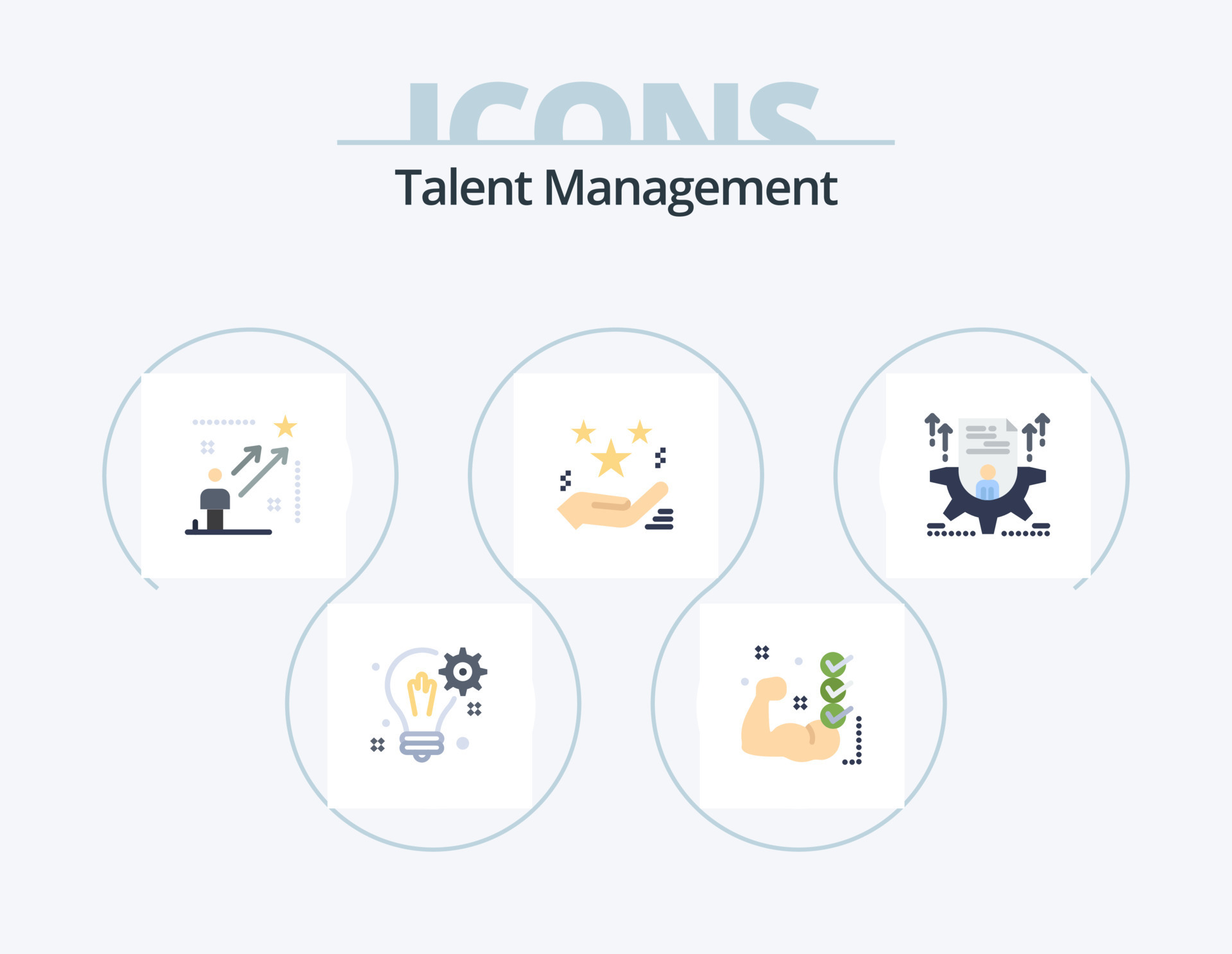 Talent Management Flat Icon Pack 5 Icon Design Star Hand Routine
