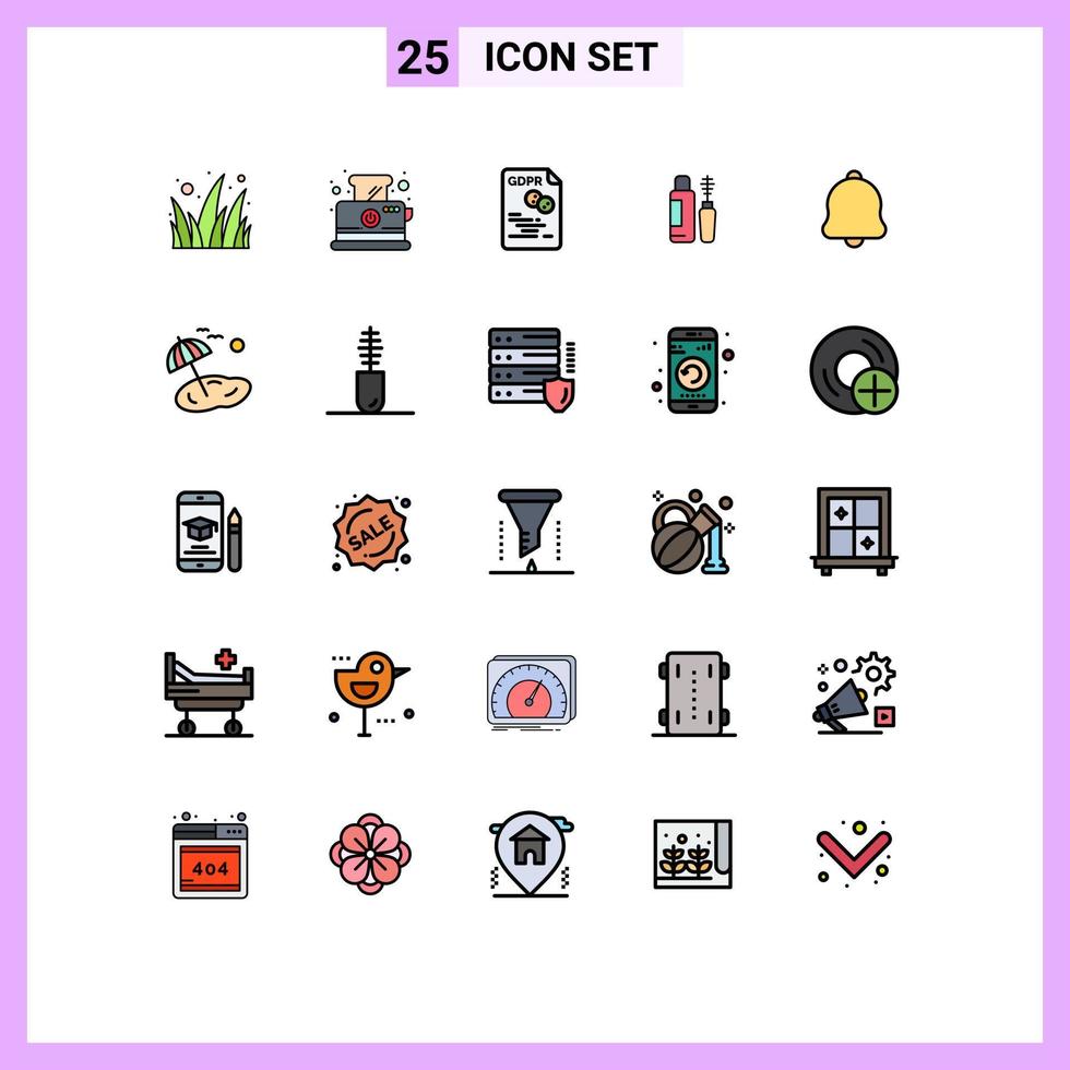 Mobile Interface Filled Line Flat Color Set Of 25 Pictograms Of Alert Eye Data Shade Secure