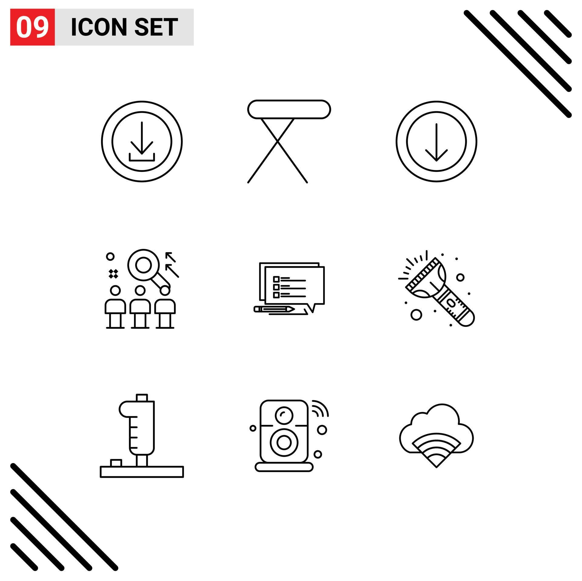 User Interface Pack Of 9 Basic Outlines Of Chat User Table Team Rescource Editable Vector Design