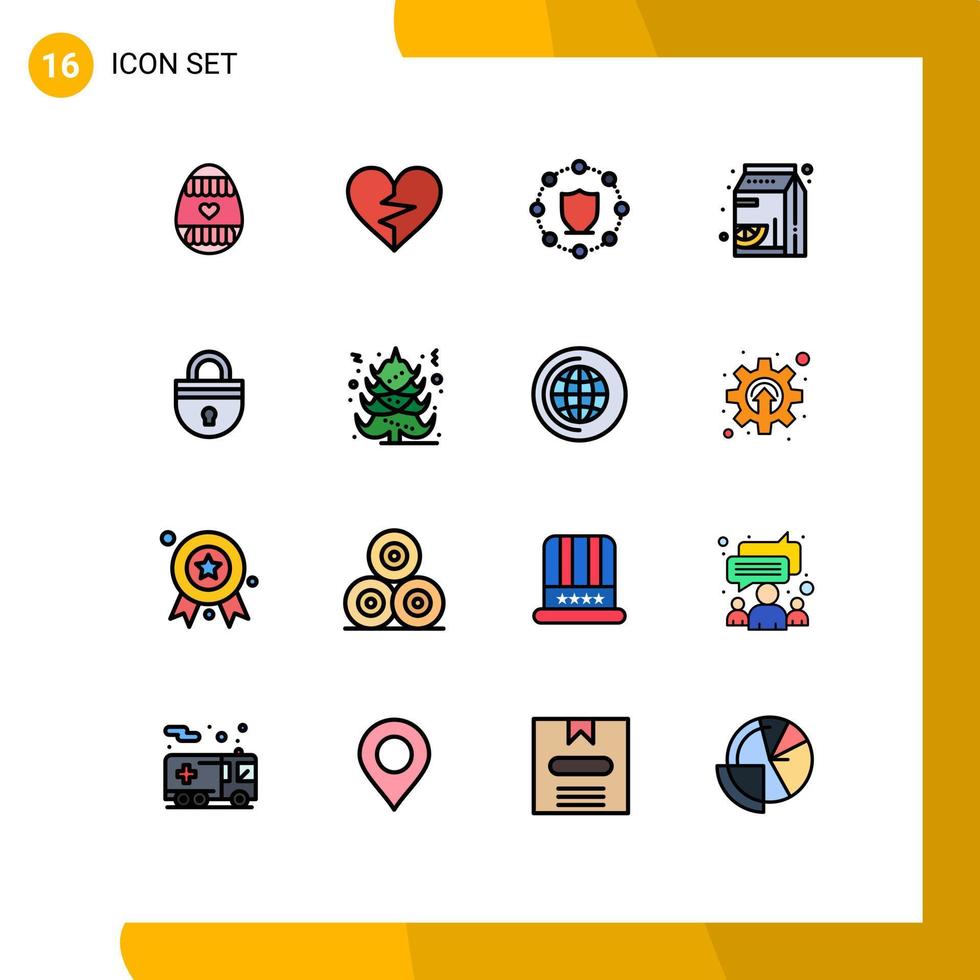 Editable Vector Line Pack of 16 Simple Flat Color Filled Lines of lock ...