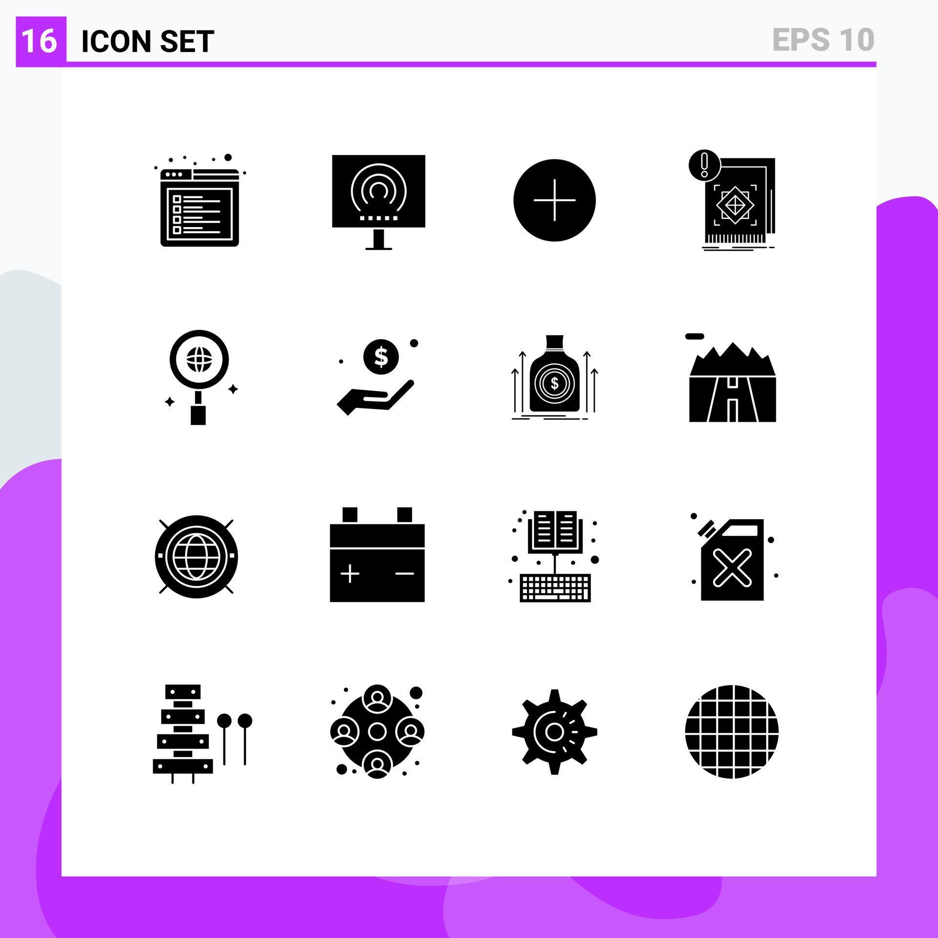 16 Thematic Vector Solid Glyphs and Editable Symbols of business ...