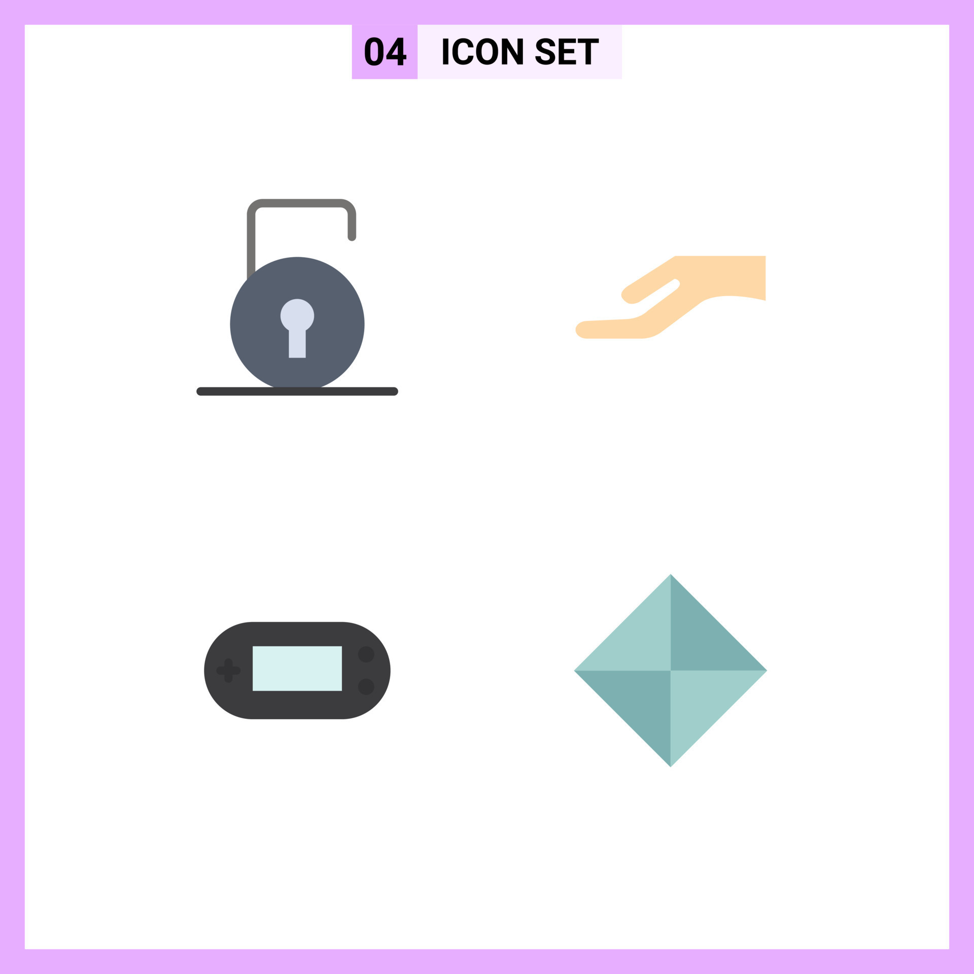 Modern Set of 4 Flat Icons Pictograph of key playstation security share safety Editable Vector ...