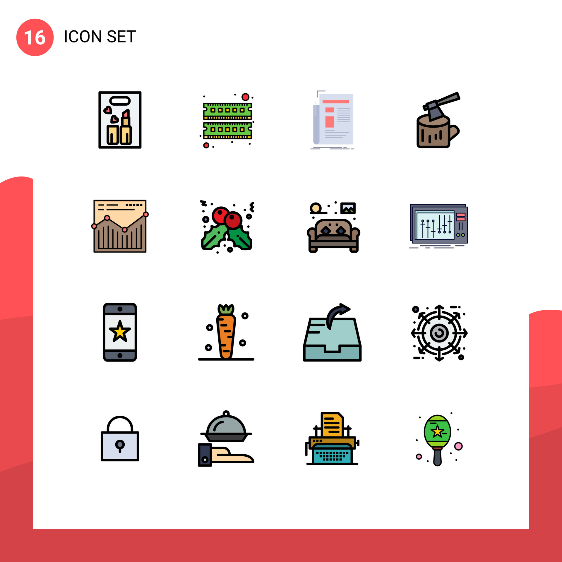 16 User Interface Flat Color Filled Line Pack Of Modern Signs And Symbols Of Analysis Timber