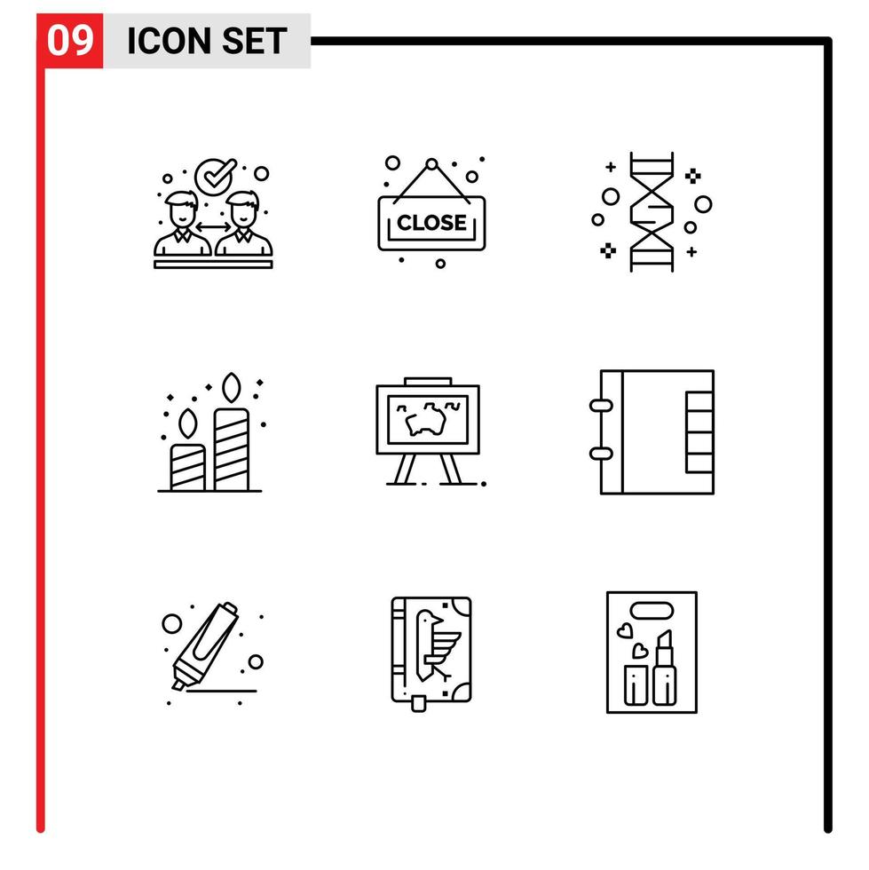 9 Universal Outlines Set For Web And Mobile Applications Hang Presentation Gene Party Candle
