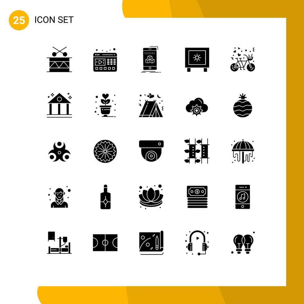 User Interface Pack of 25 Basic Solid Glyphs of couple logistic box global locker Editable ...