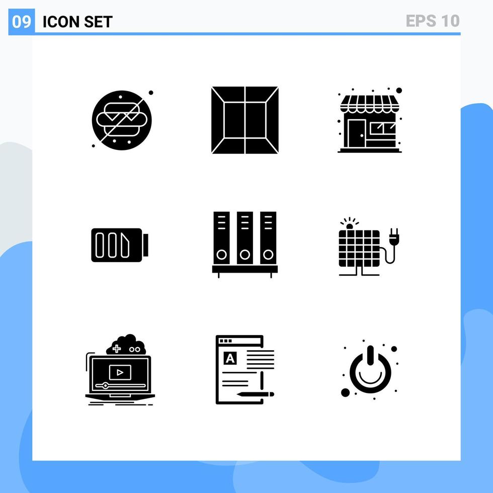 Group of 9 Solid Glyphs Signs and Symbols for database archive market ...