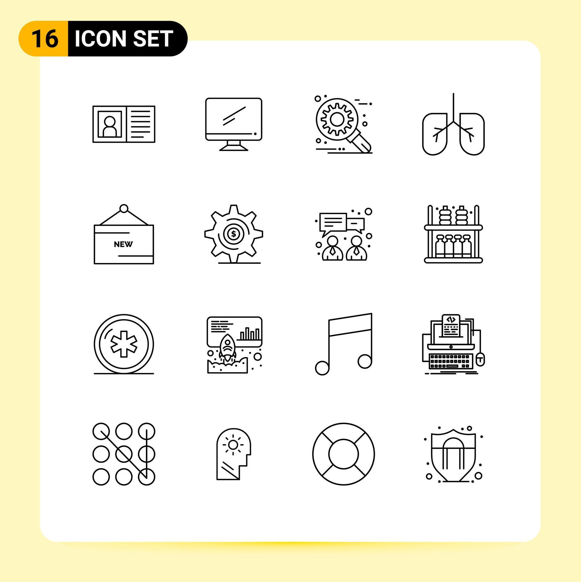 Set Of 16 Modern Ui Icons Symbols Signs For Line Lungs Imac Anatomy Optimization Editable Vector