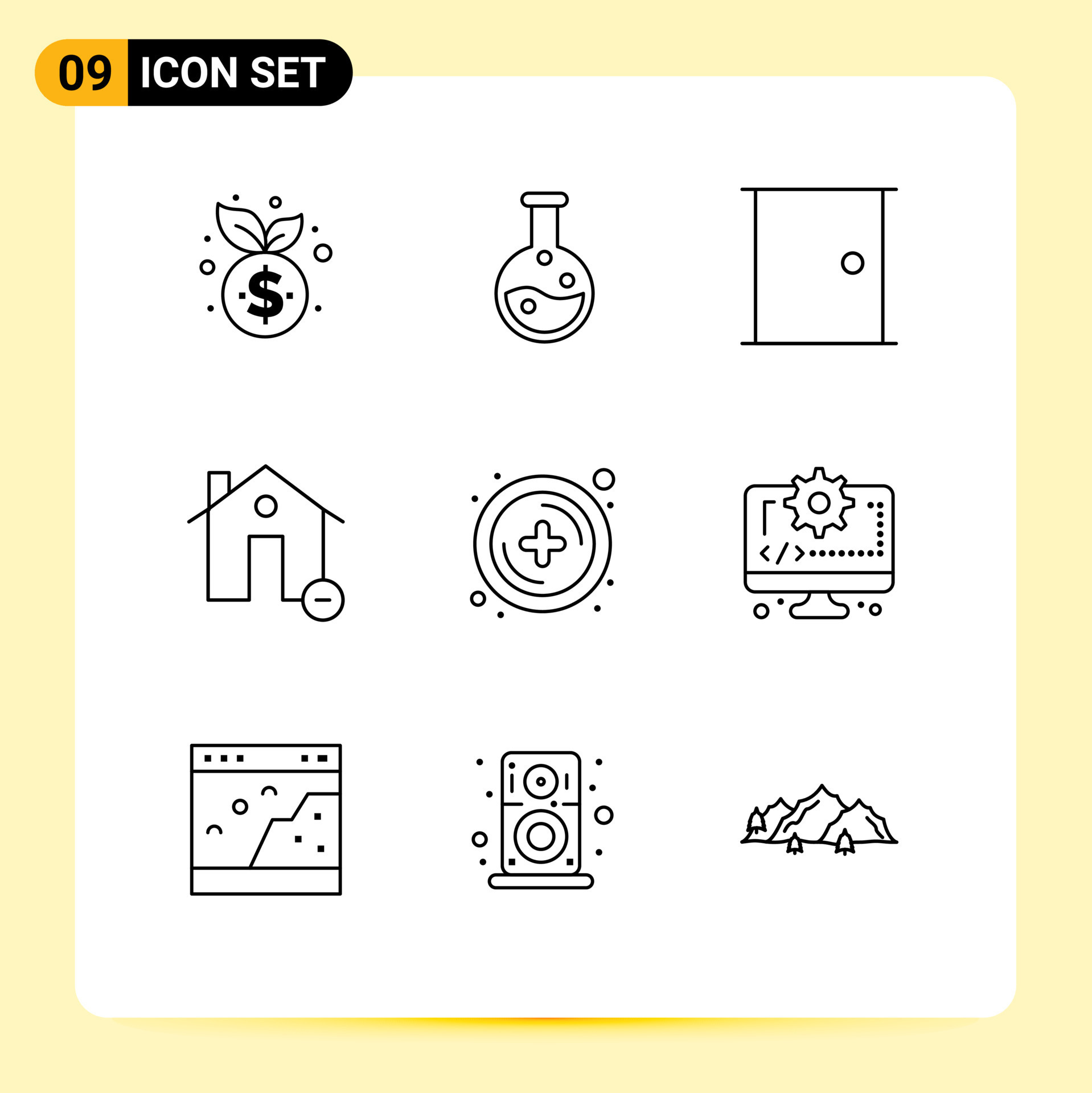 Editable Vector Line Pack Of 9 Simple Outlines Of Add House Door Estate