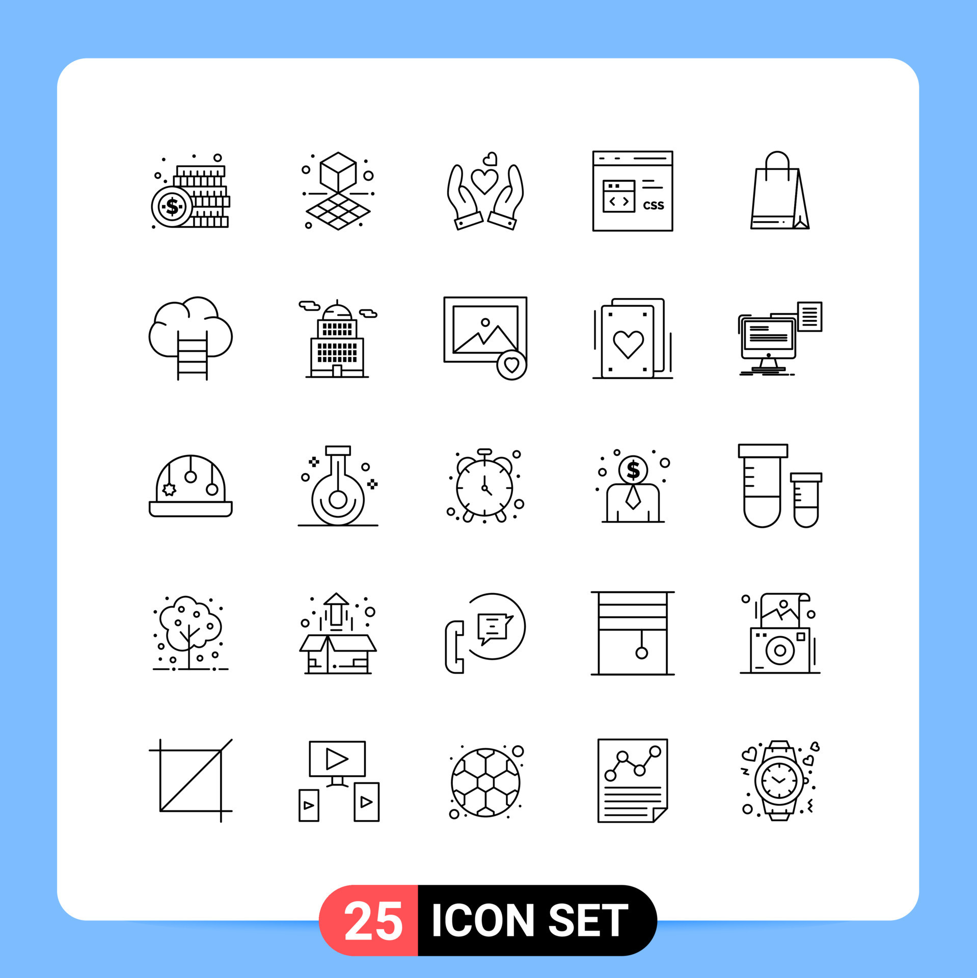 Universal Icon Symbols Group of 25 Modern Lines of bag develop hand css ...