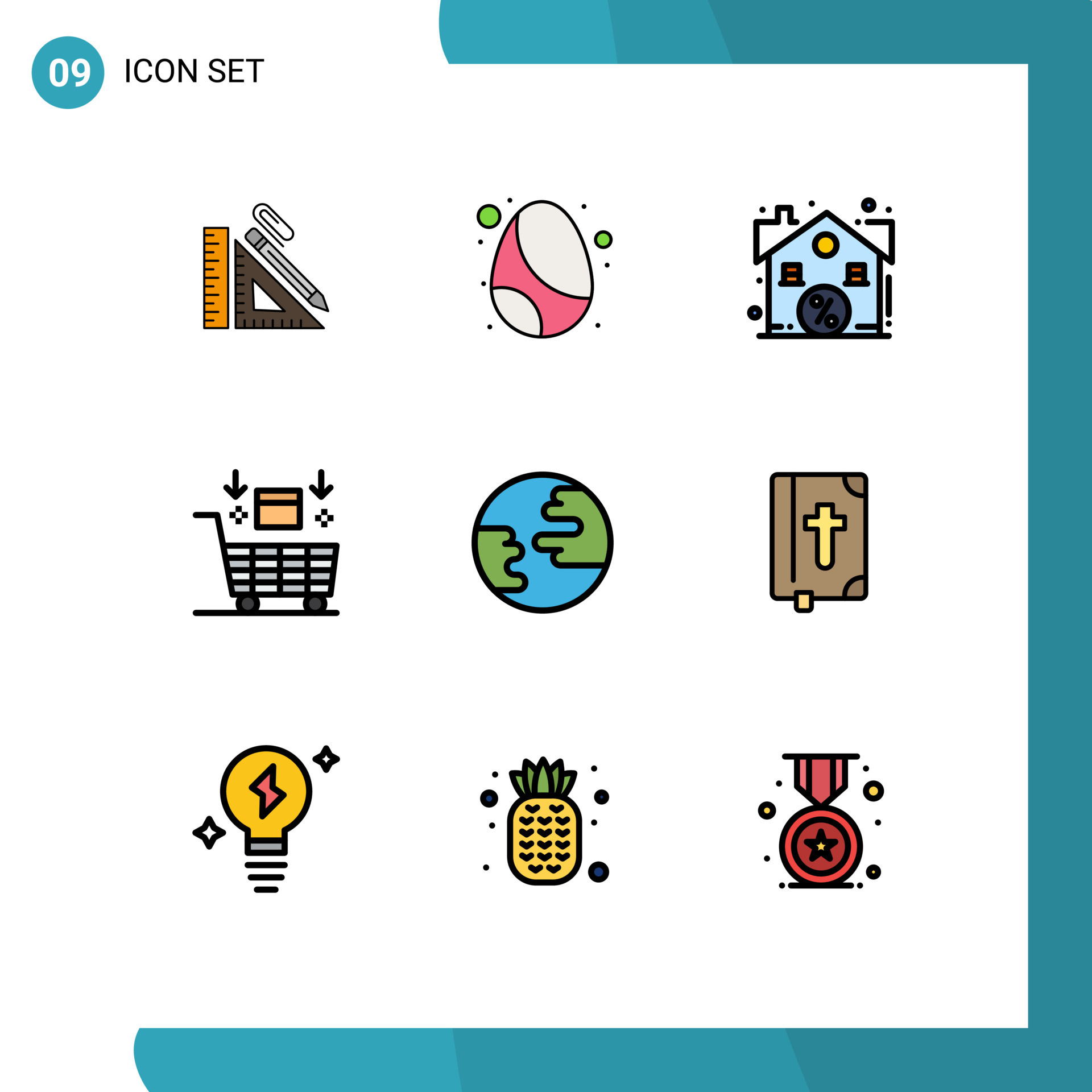 Conjunto De 9 9 Vector Línea De Relleno Plano Colores En Cuadrícula