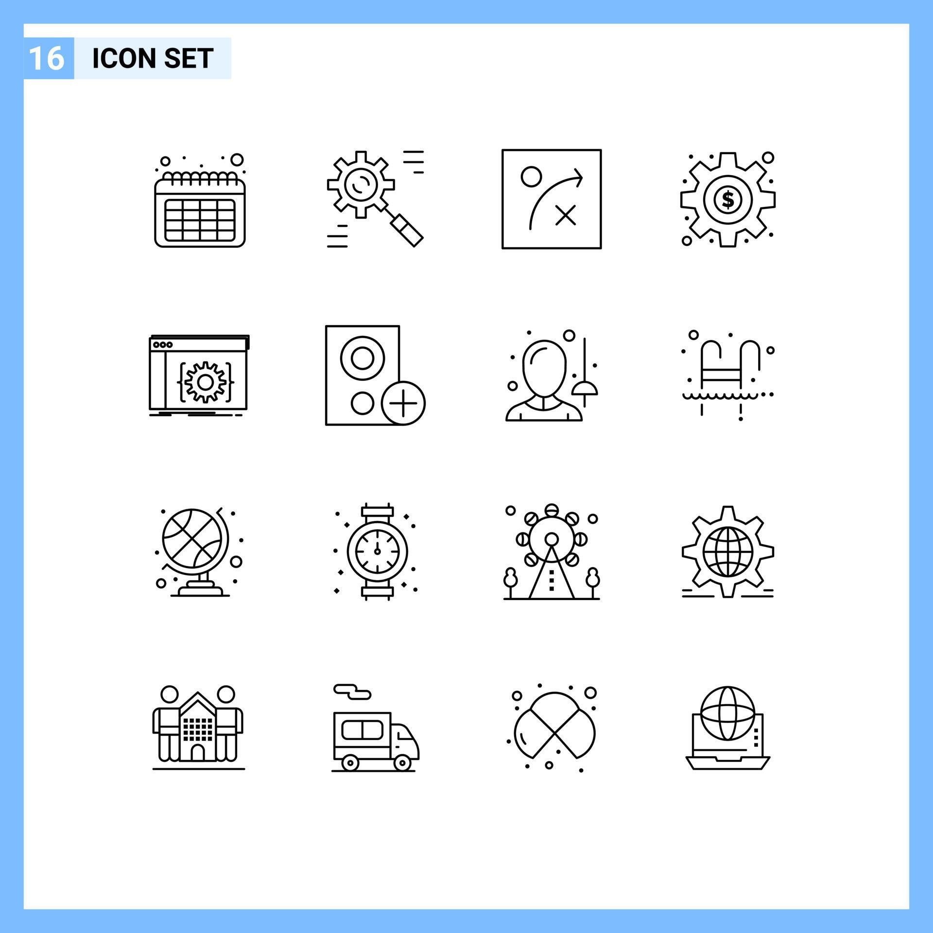 Mobile Interface Outline Set Of 16 Pictograms Of Software Coding Algorithm App Money Editable