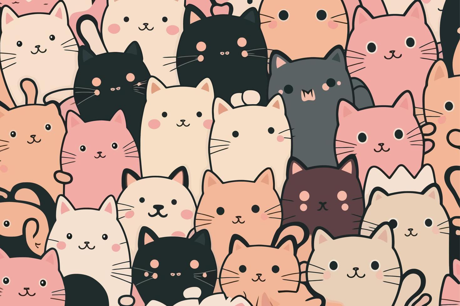 A Large Group Of Cats With Different Colors Cartoon Cat Characters