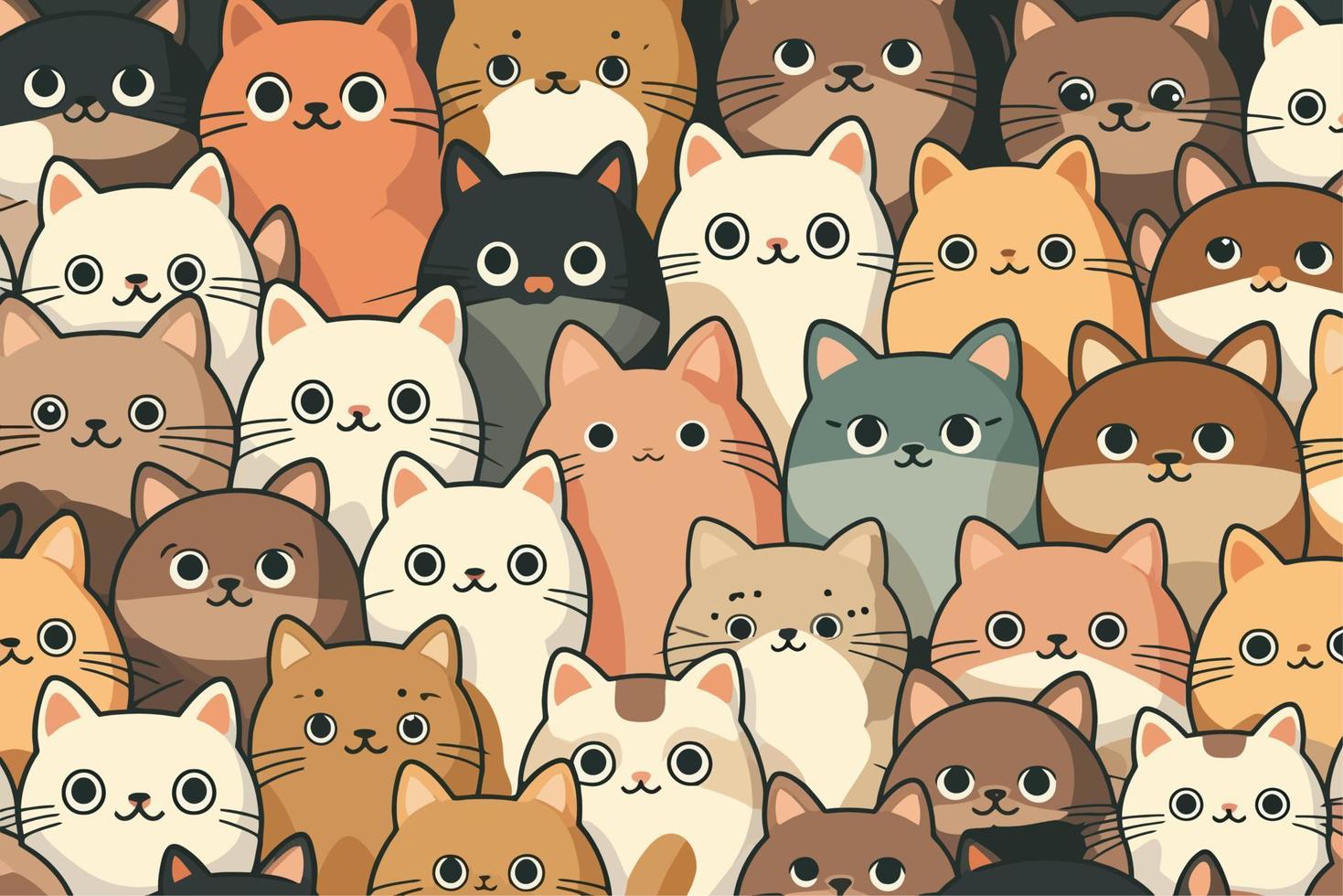 A Large Group Of Cats With Different Colors Cartoon Cat Characters