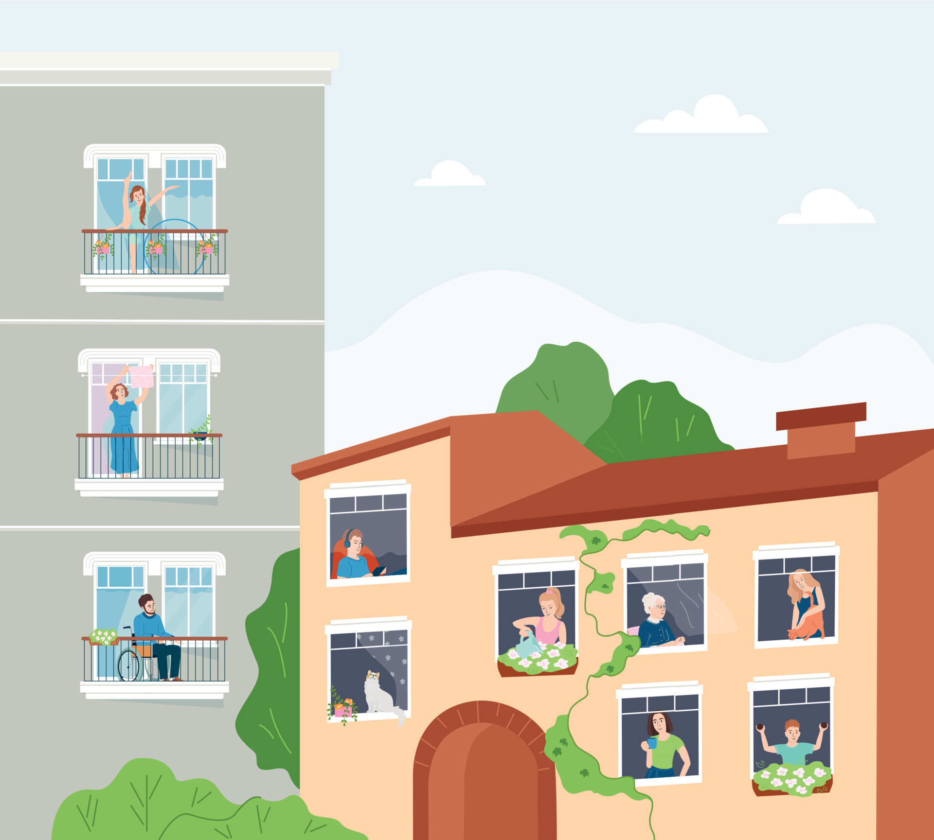 Neighbours Flat Urban Composition 19775370 Vector Art at Vecteezy Neighbours Flat Urban Composition 19775370 Vector Art at Vecteezy
