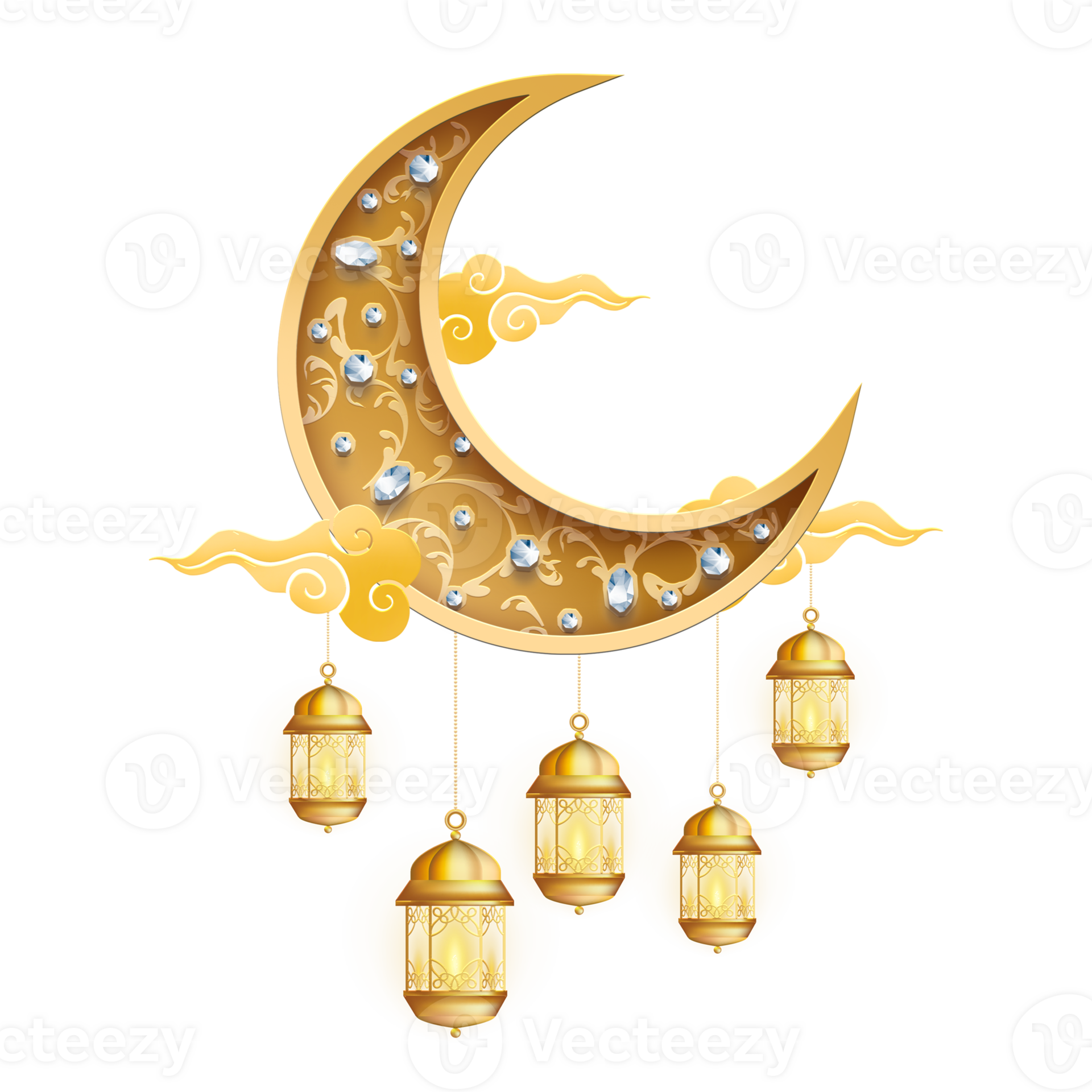 Islamic Decoration Ramadan Eid Mubarak Golden Crescent 3D Lantern ... Islamic Decoration Ramadan Eid Mubarak Golden Crescent 3D Lantern ...