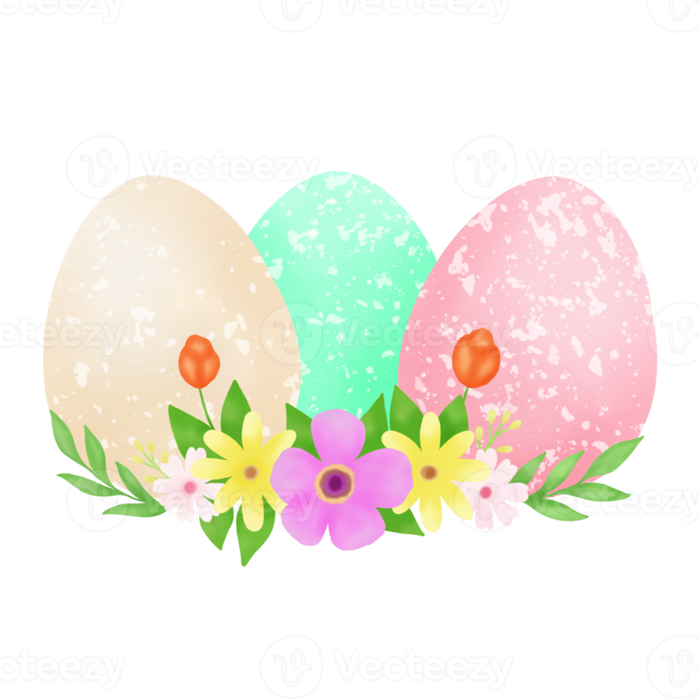 Watercolor Easter Eggs with flowers. 19782812 PNG