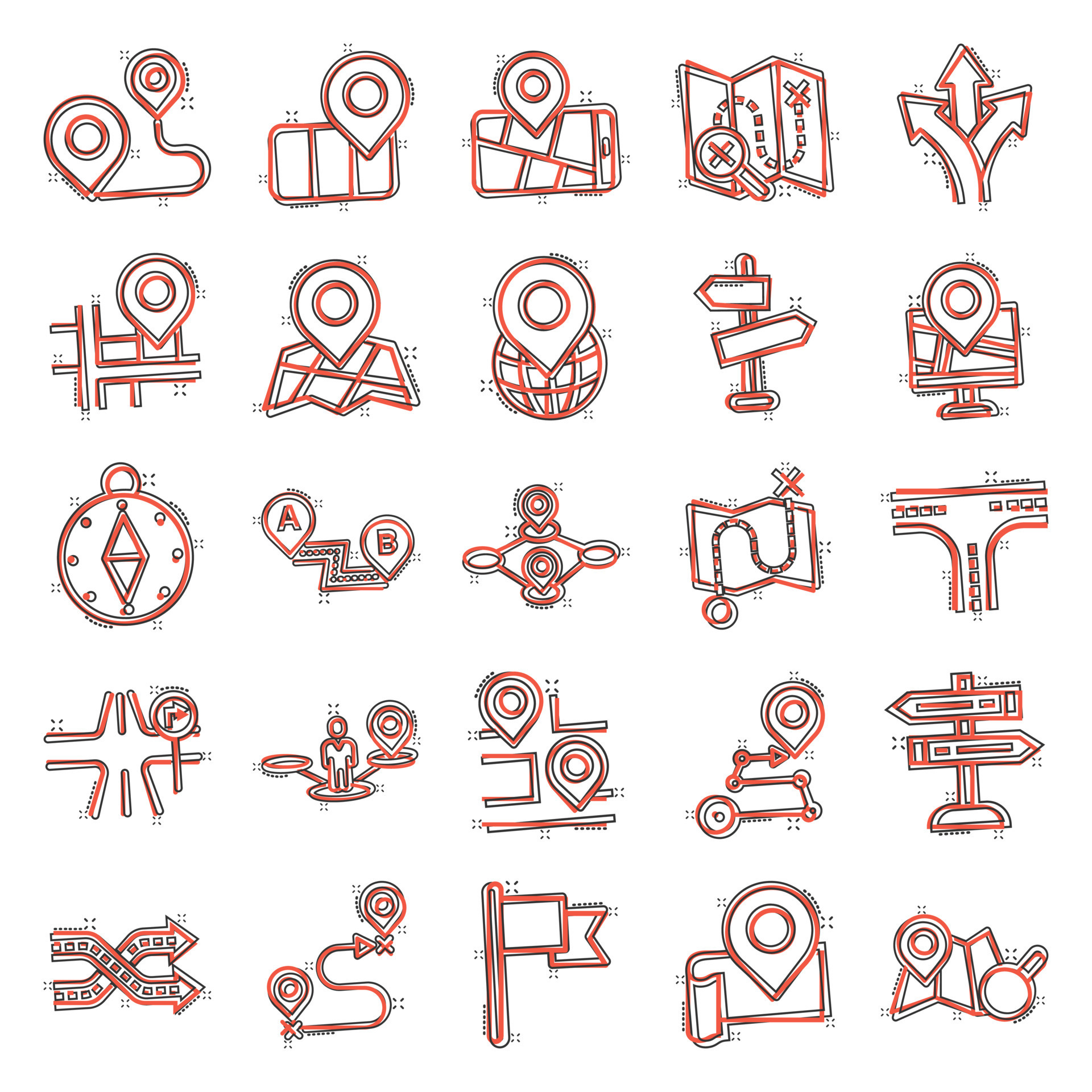 Navigation Icon Set In Comic Style Gps Direction Cartoon Vector